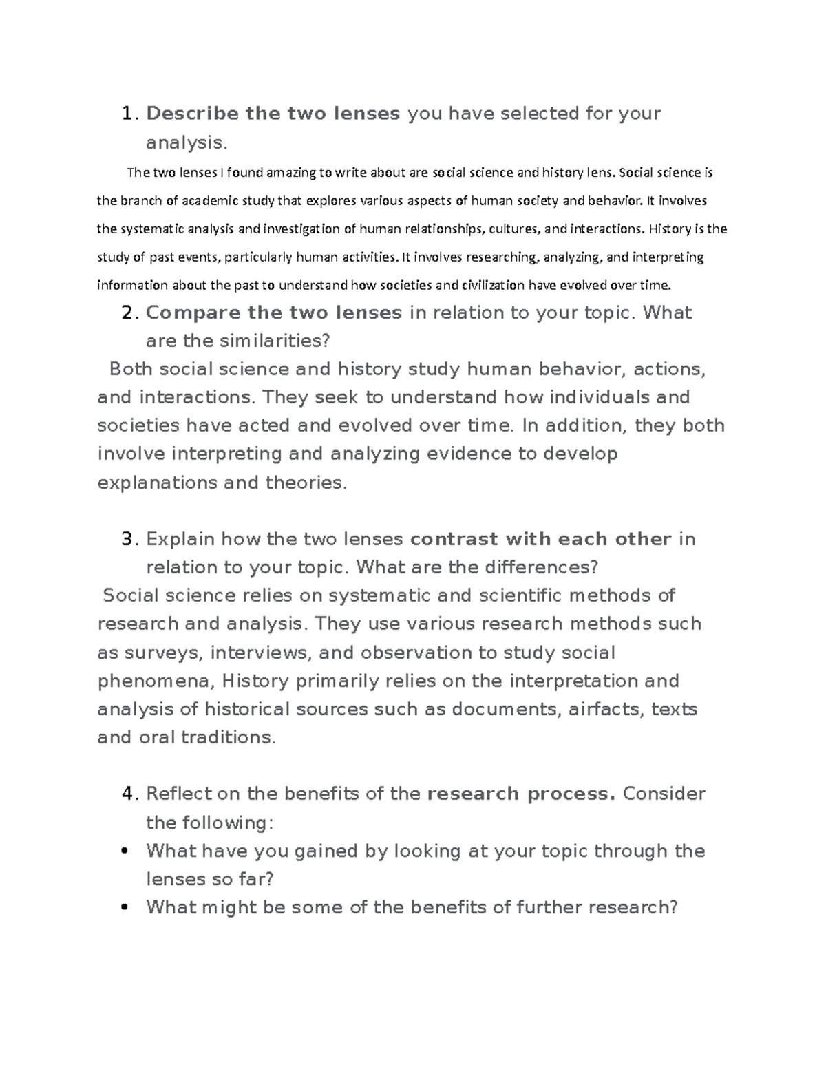 Perpestives in liberal art module 6 - 1. Describe the two lenses you ...