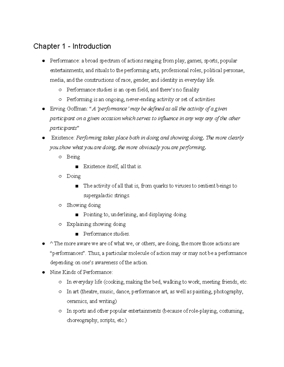 Intro to Performance Studies Chapter 1 Reading Notes - Chapter 1 ...