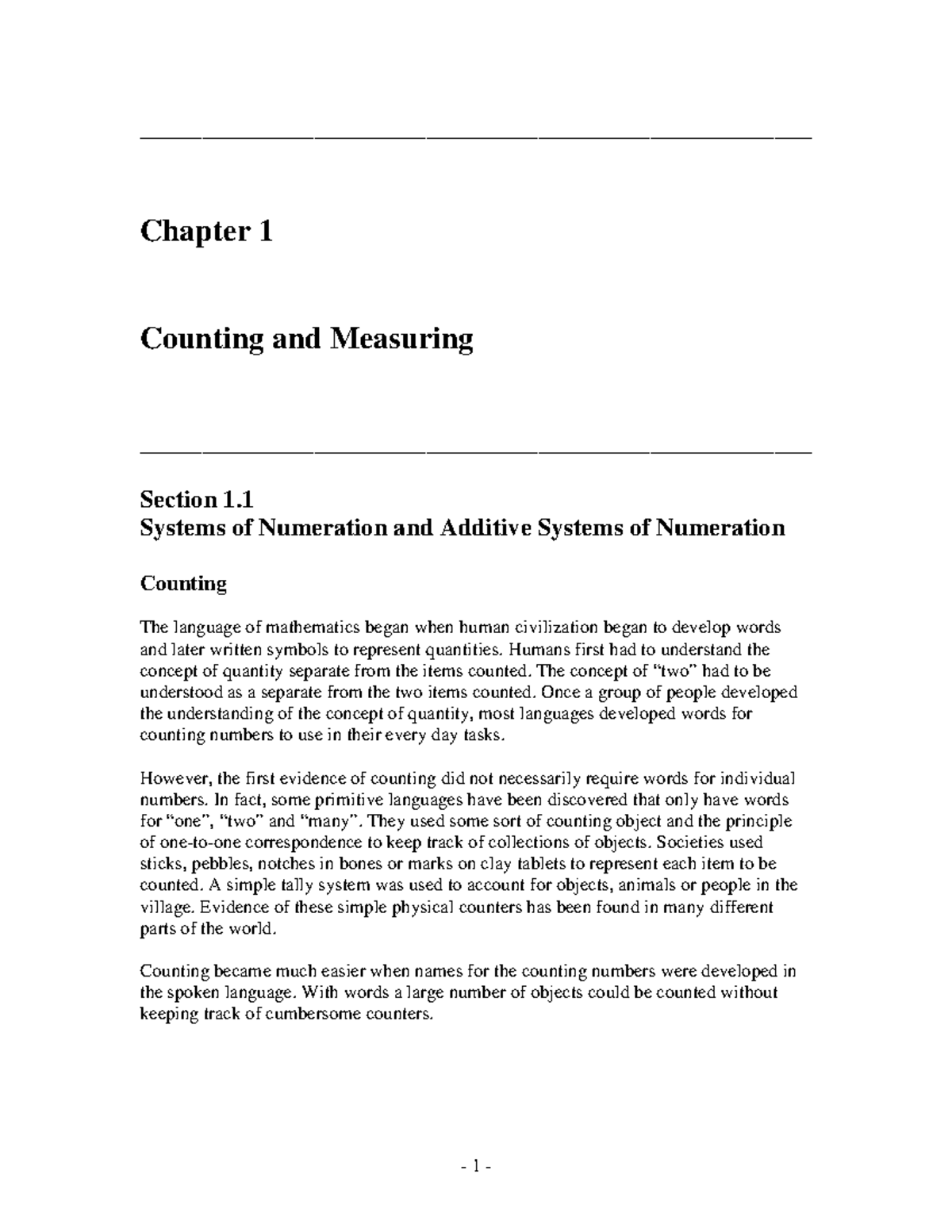 Systems of Numeration and Additive Systems of Numeration Section 1.1 ...