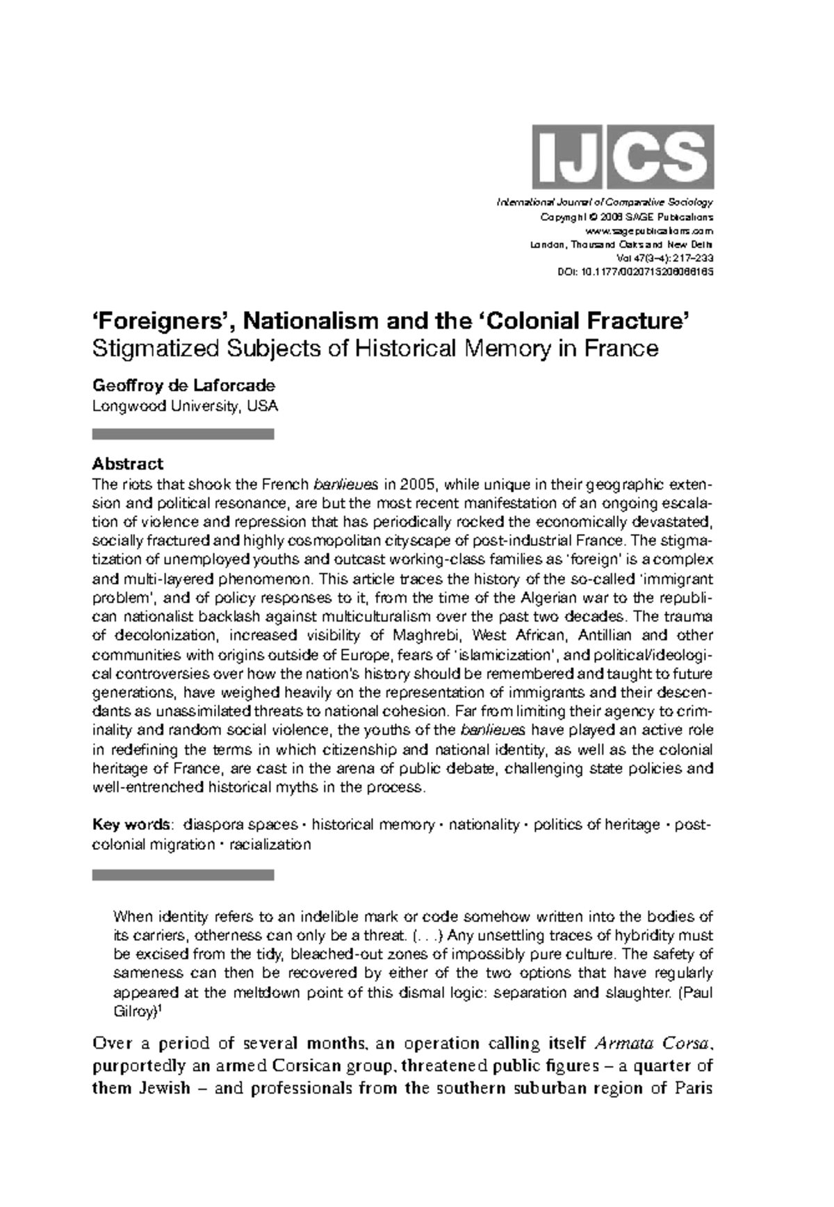 'Foreigners', nationalism and the 'colonial fracture' - ‘Foreigners ...