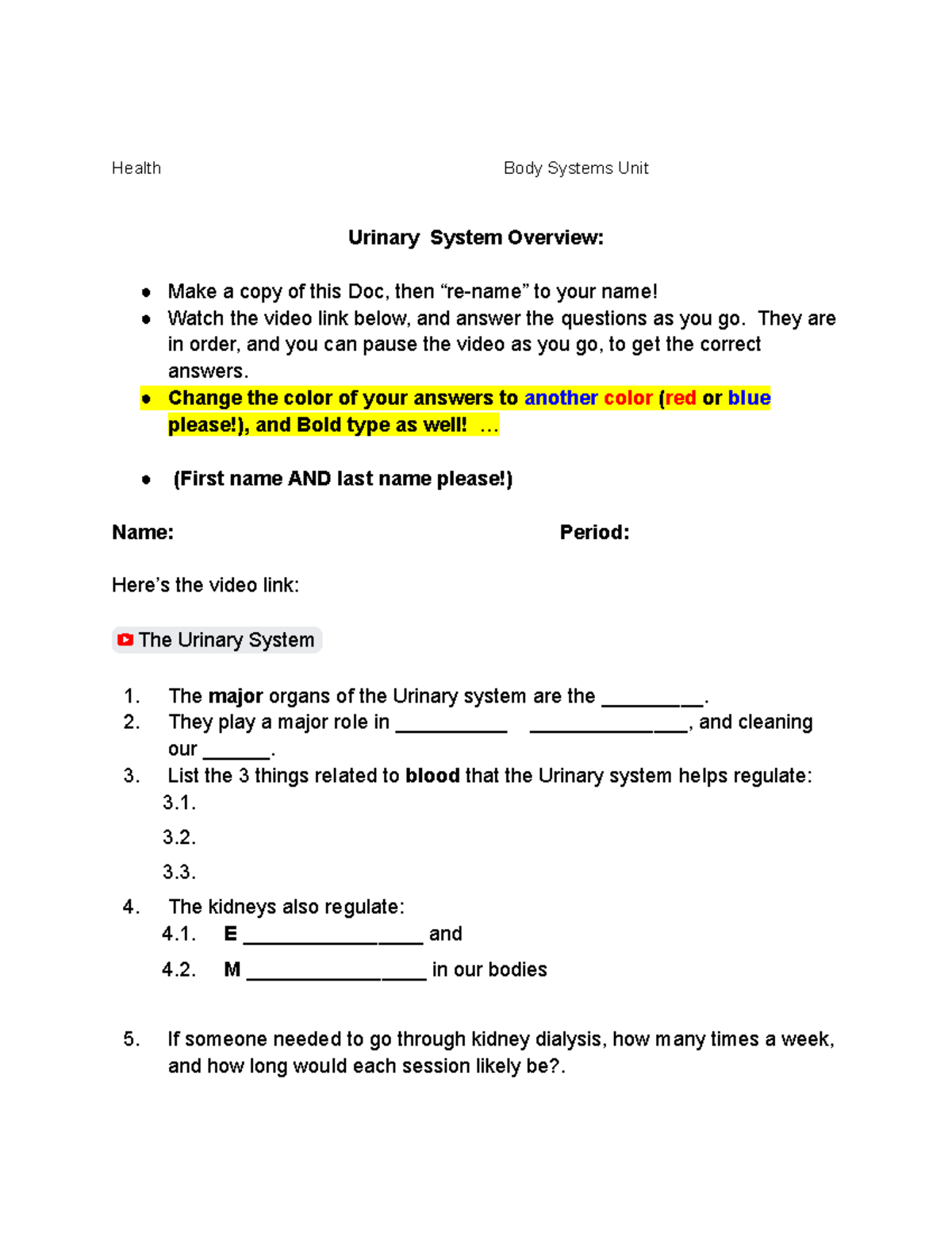 GP+-+Urinary+System+Overview ++ - Health Body Systems Unit Urinary ...