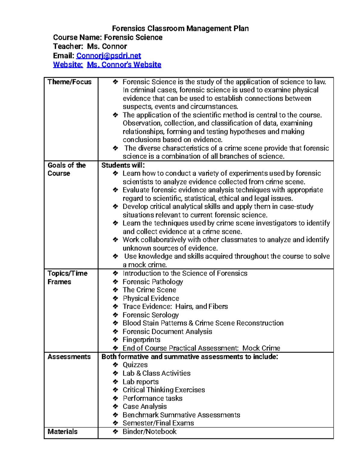 Forensics Classroom Management Plan 2019 - 2020 - Forensics Classroom ...