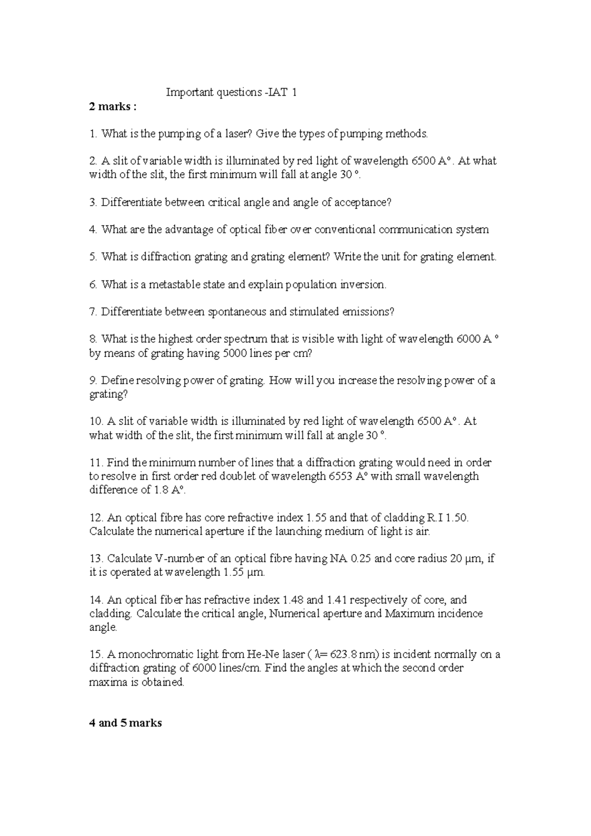 Phy-IAT 1 important quenstions - Important questions -IAT 1 2 marks ...