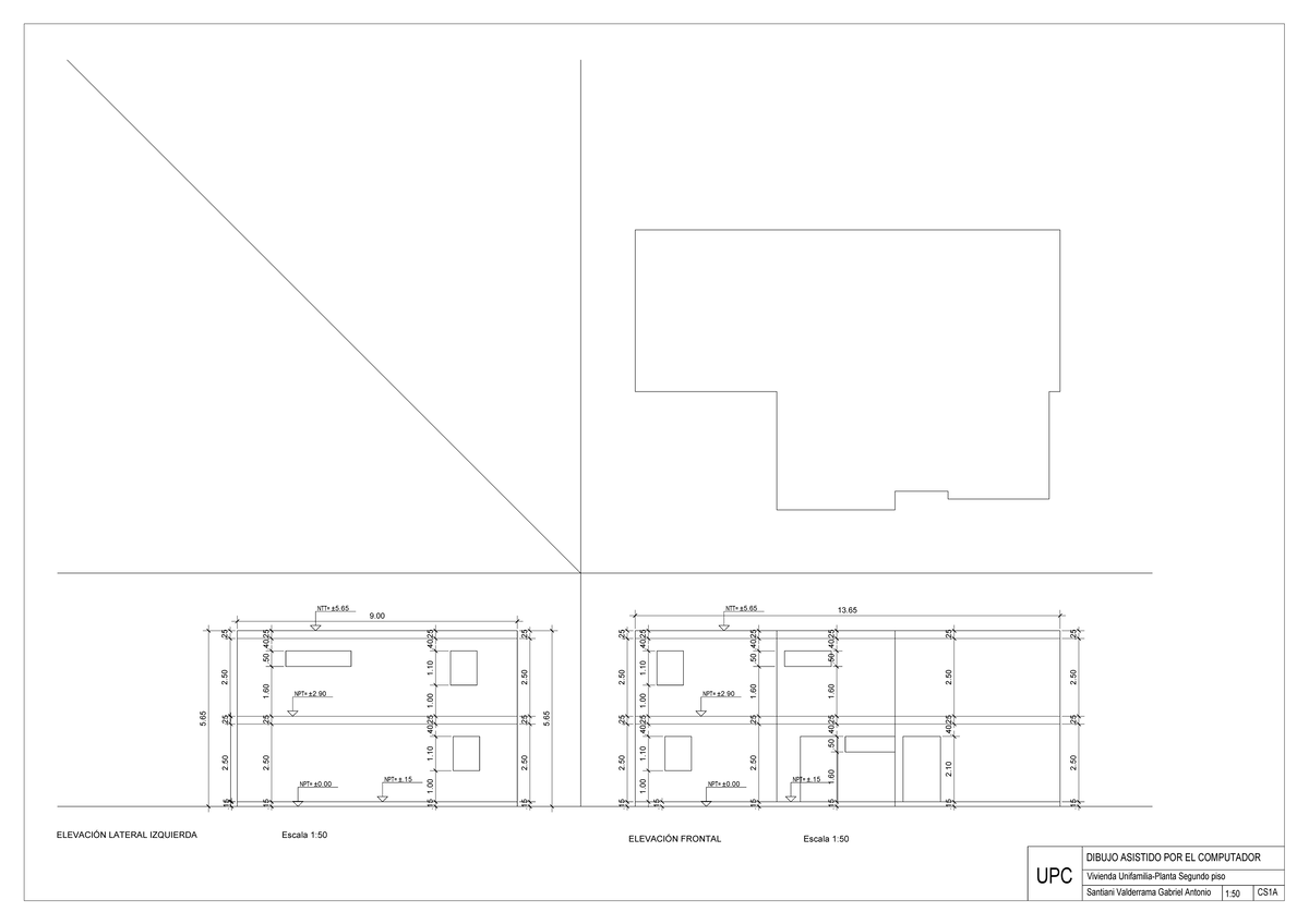 Santiani Planta de Techo, Elevación Frontal y Lateral - ####### NPT= ±0 ...