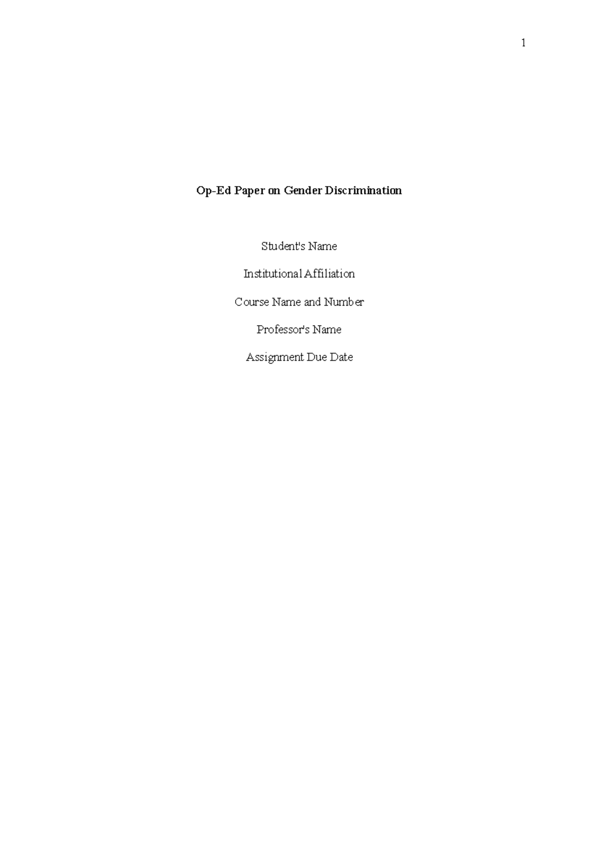 Op-Ed Paper on Gender Discrimination - Op-Ed Paper on Gender ...