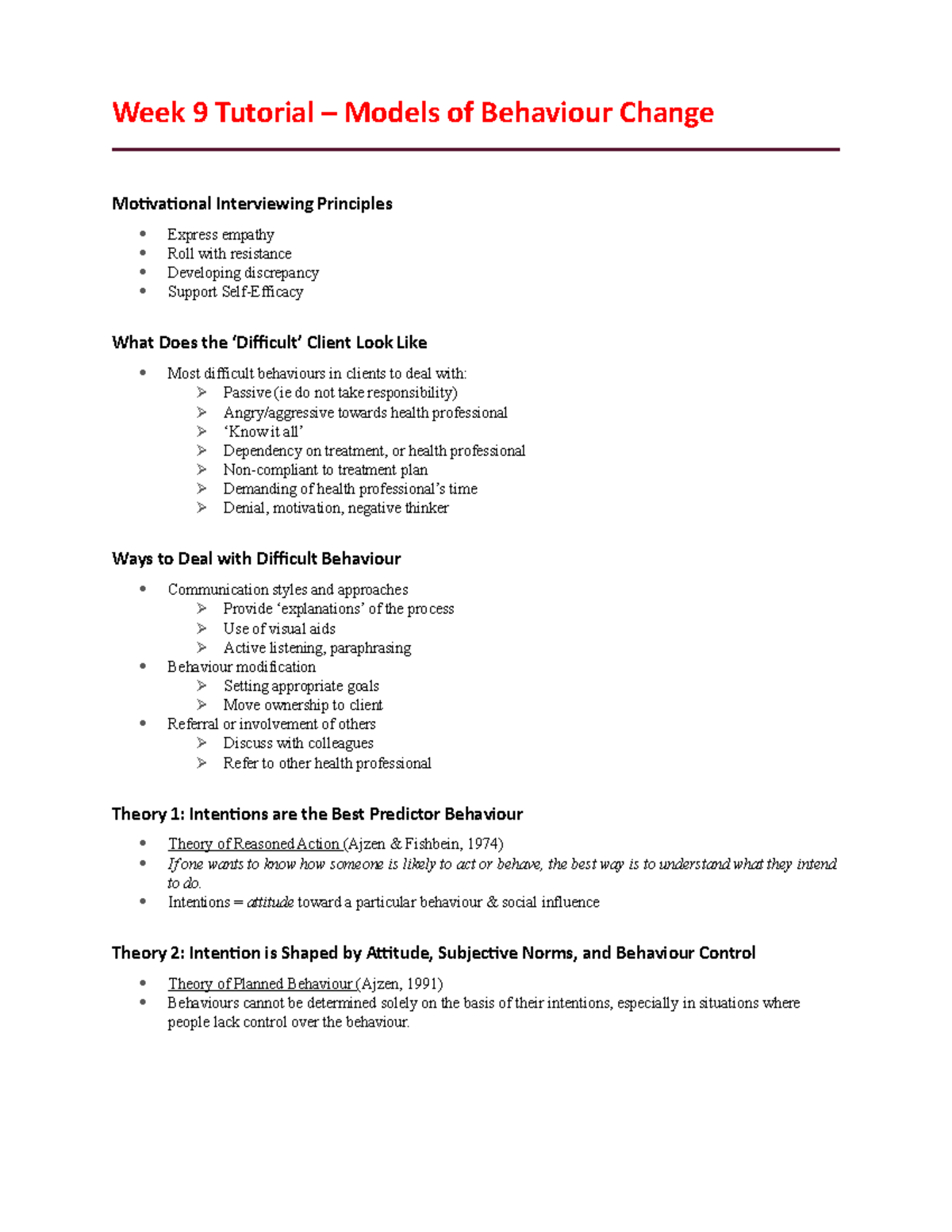 Week 9 Tutorial – Models of Behaviour Change - Week 9 Tutorial – Models ...