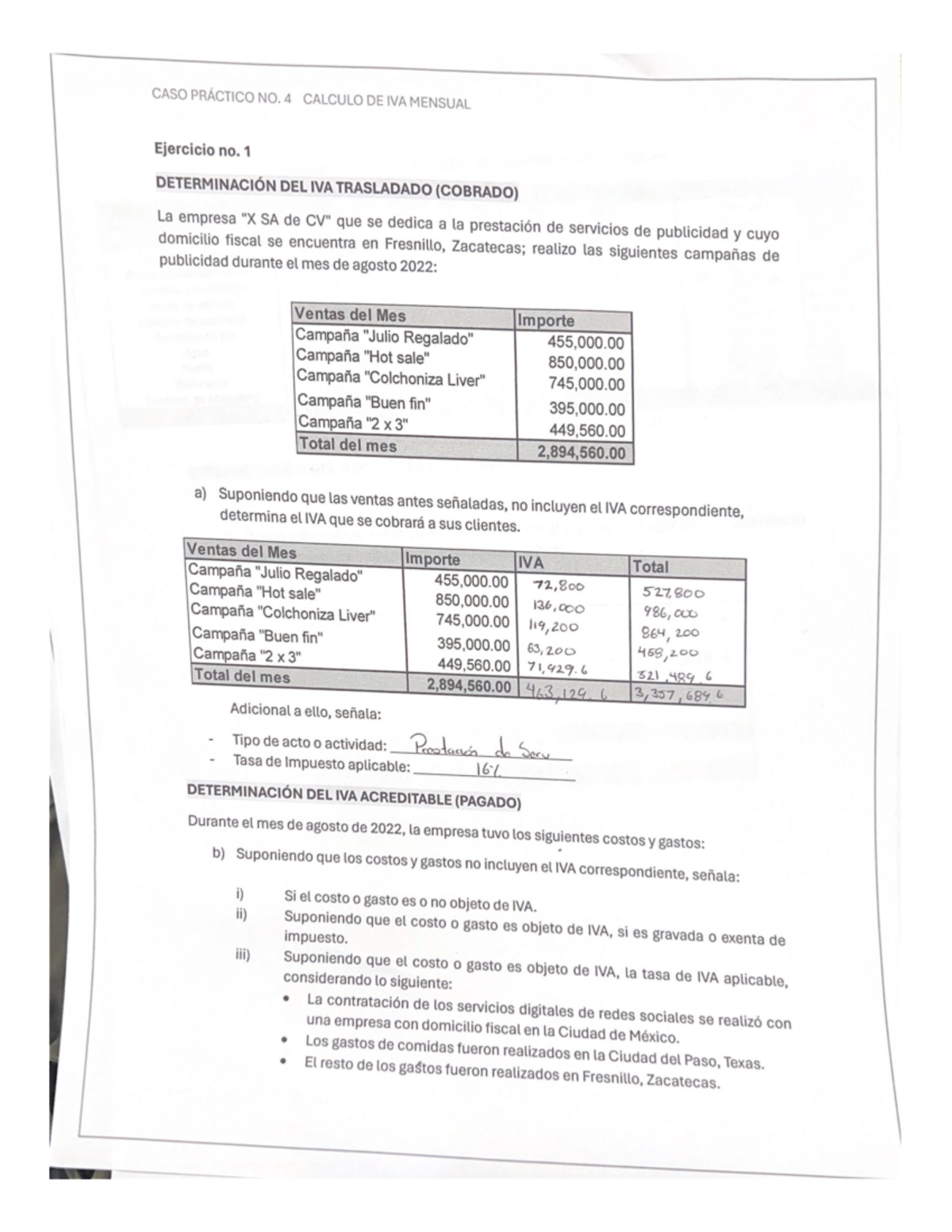 CASO PRÁ Ctico NO. 4 Calculo DE IVA Mensual - CASO PRÁCTICO NO. 4 ...