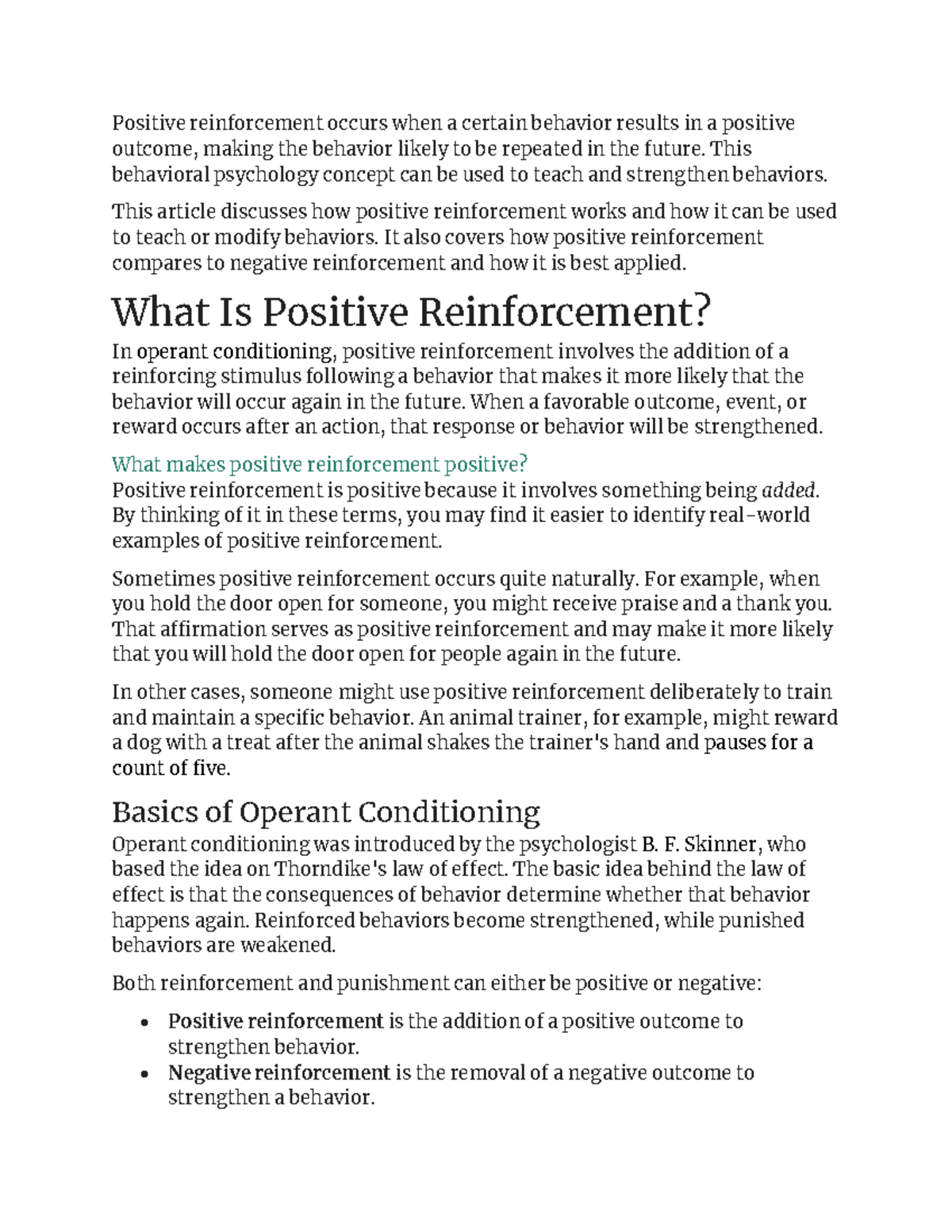 Positive Reinforcement Notes - Positive reinforcement occurs when a ...