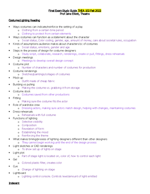 THEA Final Study Guide - Review mess - Final Exam Study Guide THEA 102 ...