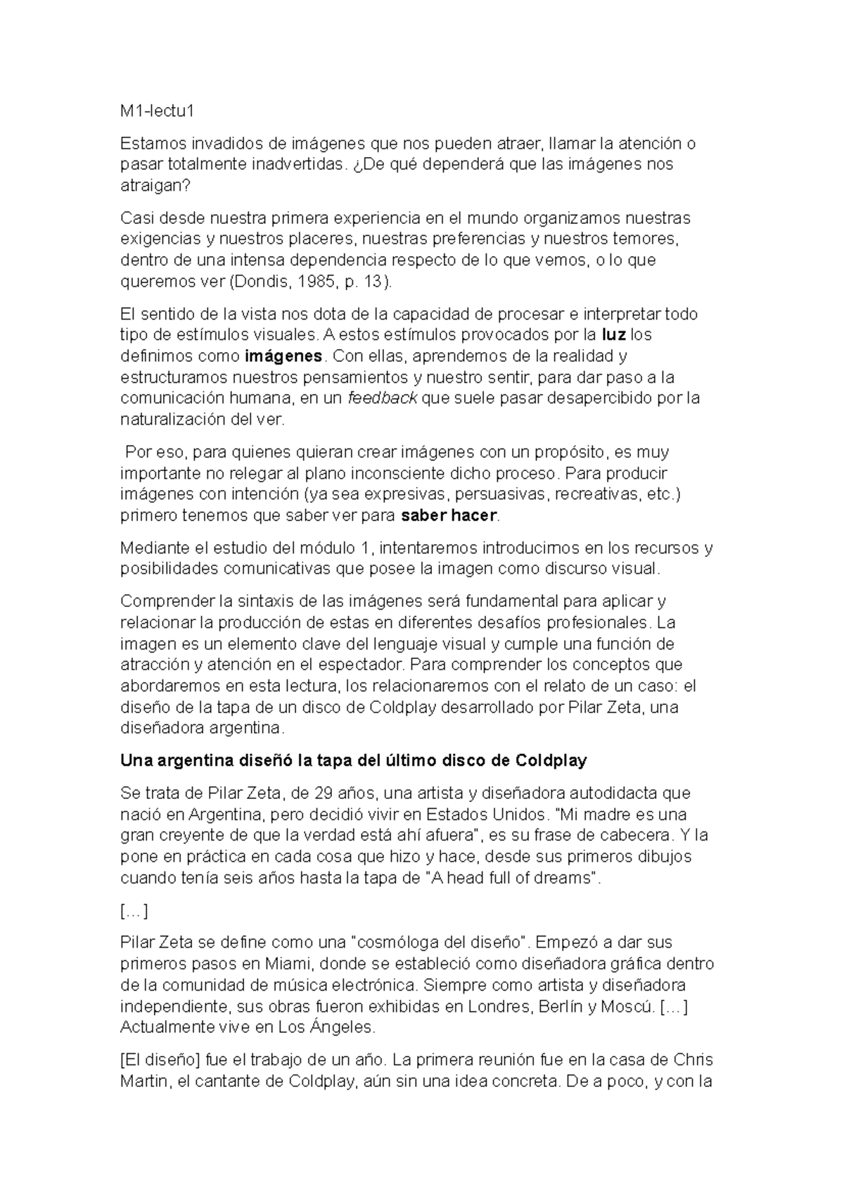 M1- lec1 morfologia I - lectura de modulo1 - M1-lectu Estamos invadidos de imágenes que nos ...
