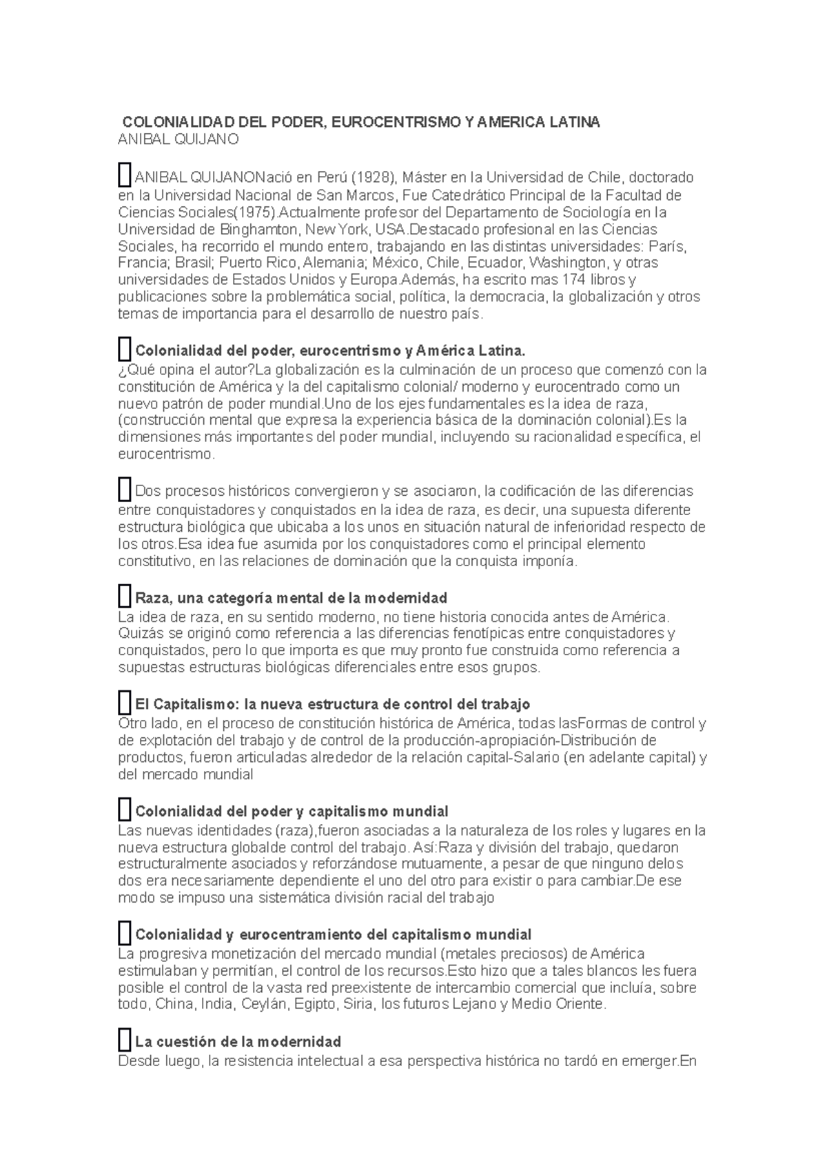 Colonialidad DEL Poder - COLONIALIDAD DEL PODER, EUROCENTRISMO Y ...