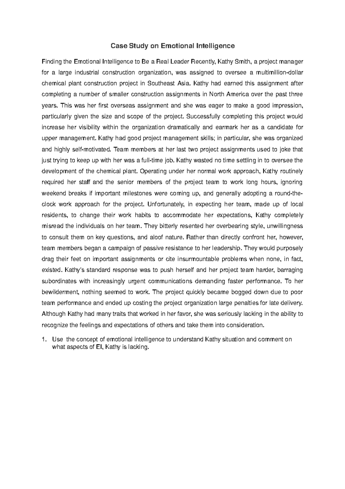 Emotional intelligence-1 for project management - Case Study on ...