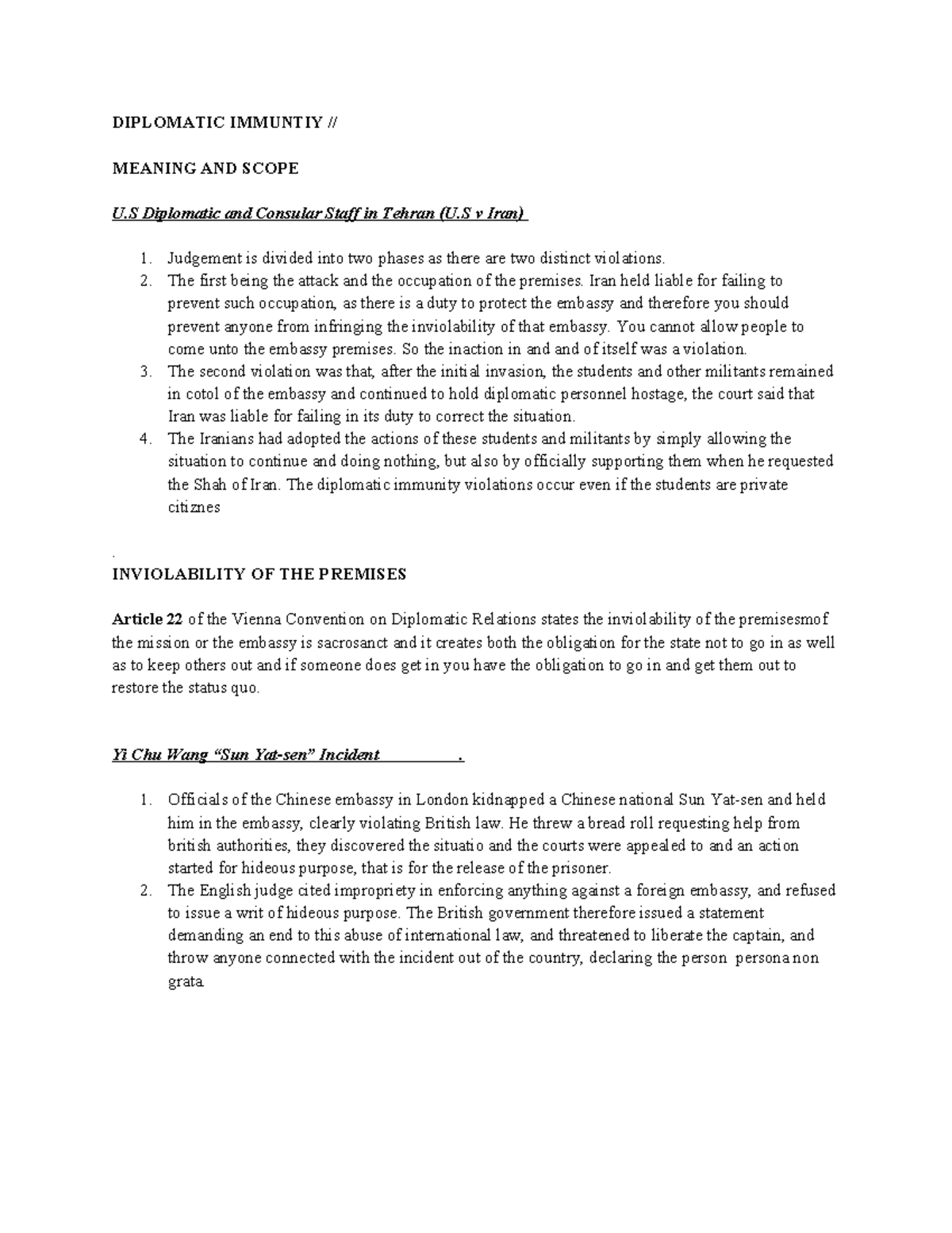 Diplomatic Immunity - Notes - DIPLOMATIC IMMUNTIY // MEANING AND SCOPE ...