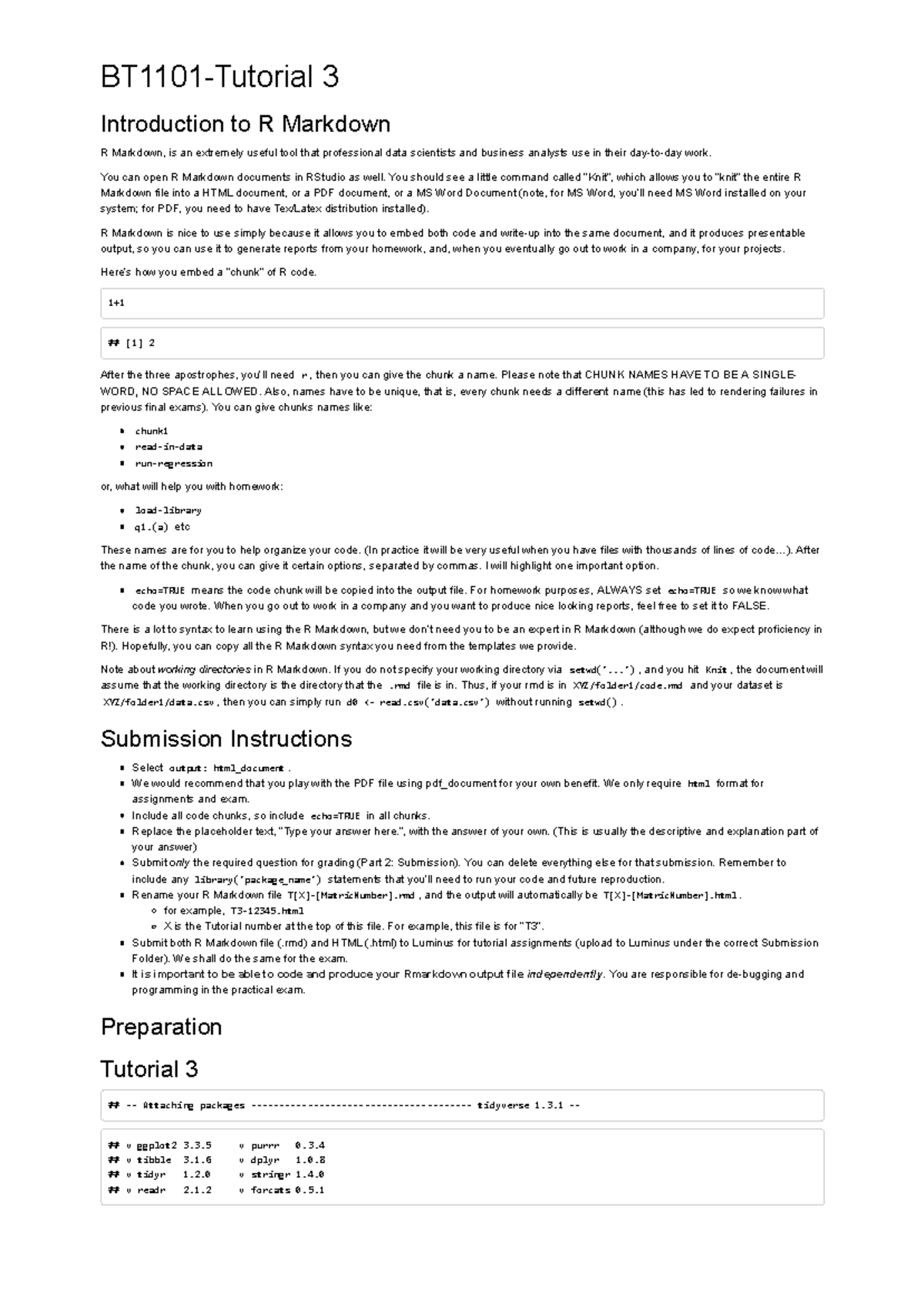 BT1101-T3 Data Viz - Tutorial - BT1101-Tutorial 3 Introduction to R Markdown R Markdown, is an ...