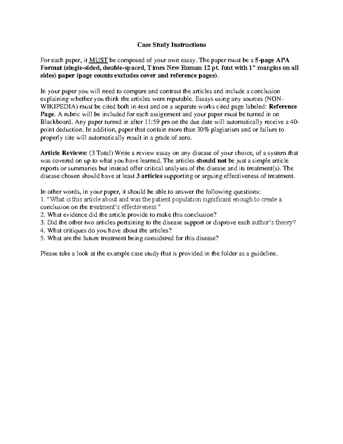 Case Study Instruction - Case Study Instructions For each paper, it ...