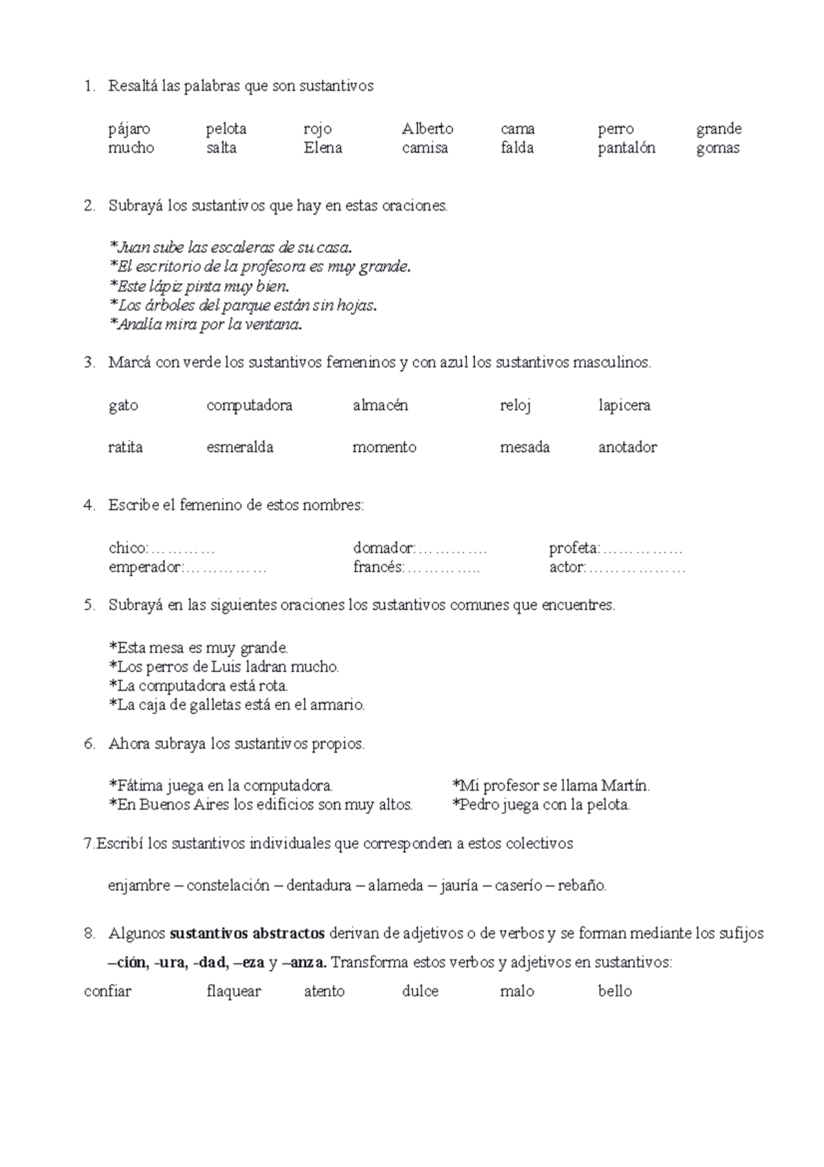 Ejercicios-Con-Sustantivos - Resaltá las palabras que son sustantivos ...