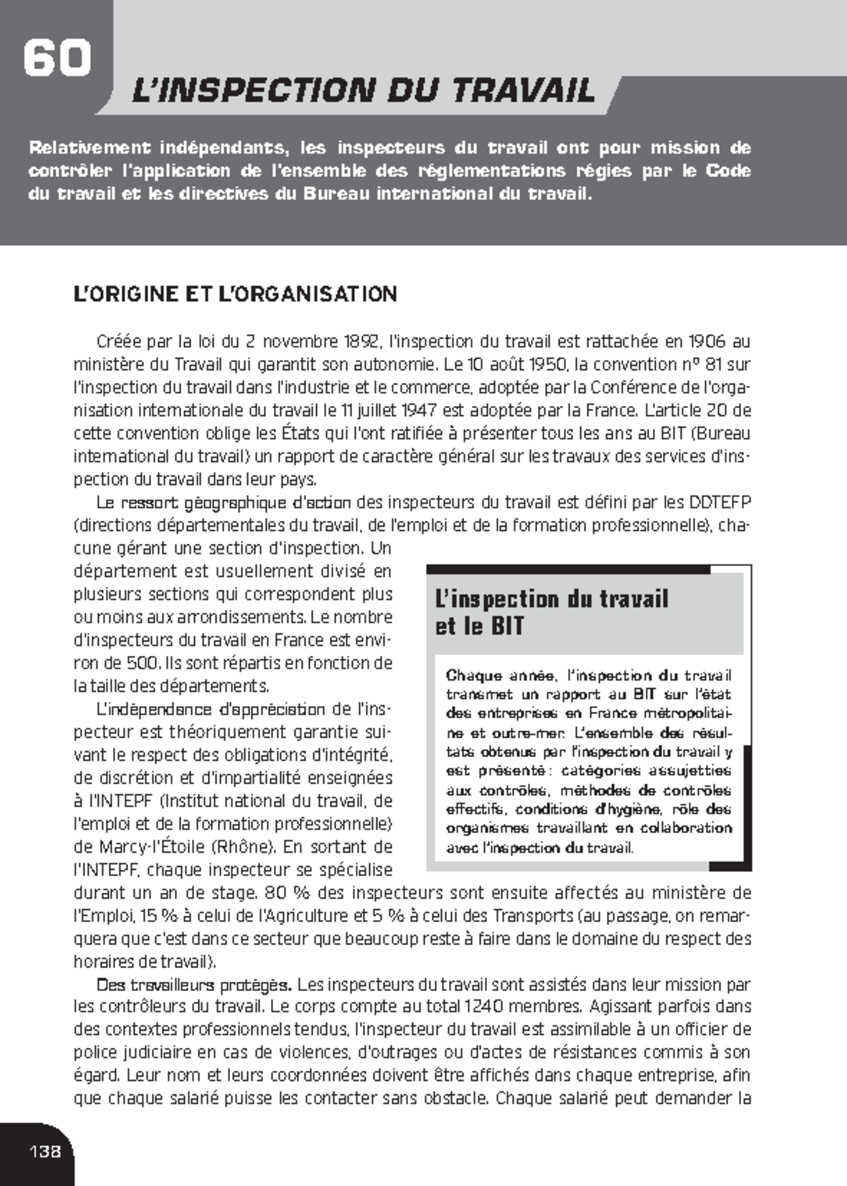 L inspection du travail - L’ORIGINE ET L’ORGANISATION Créée par la loi ...