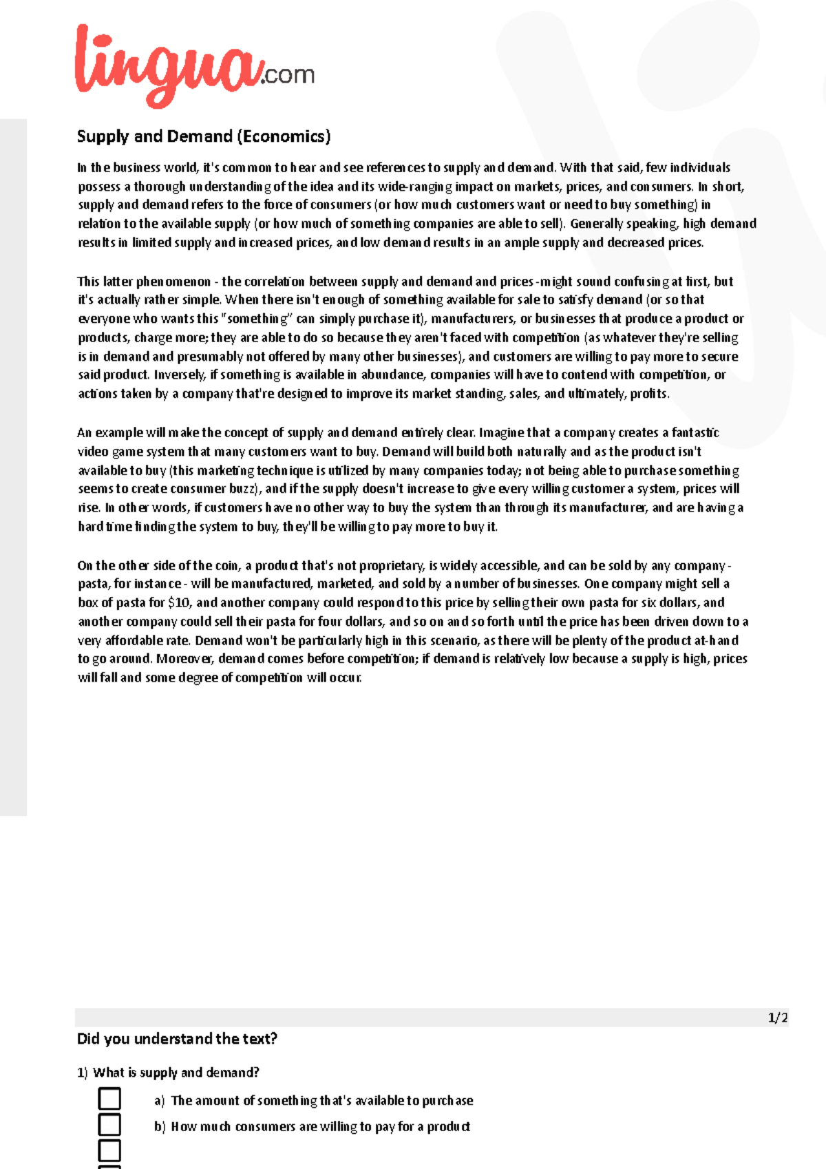 Exercises Reading - apuntes - Supply and Demand (Economics) In the ...