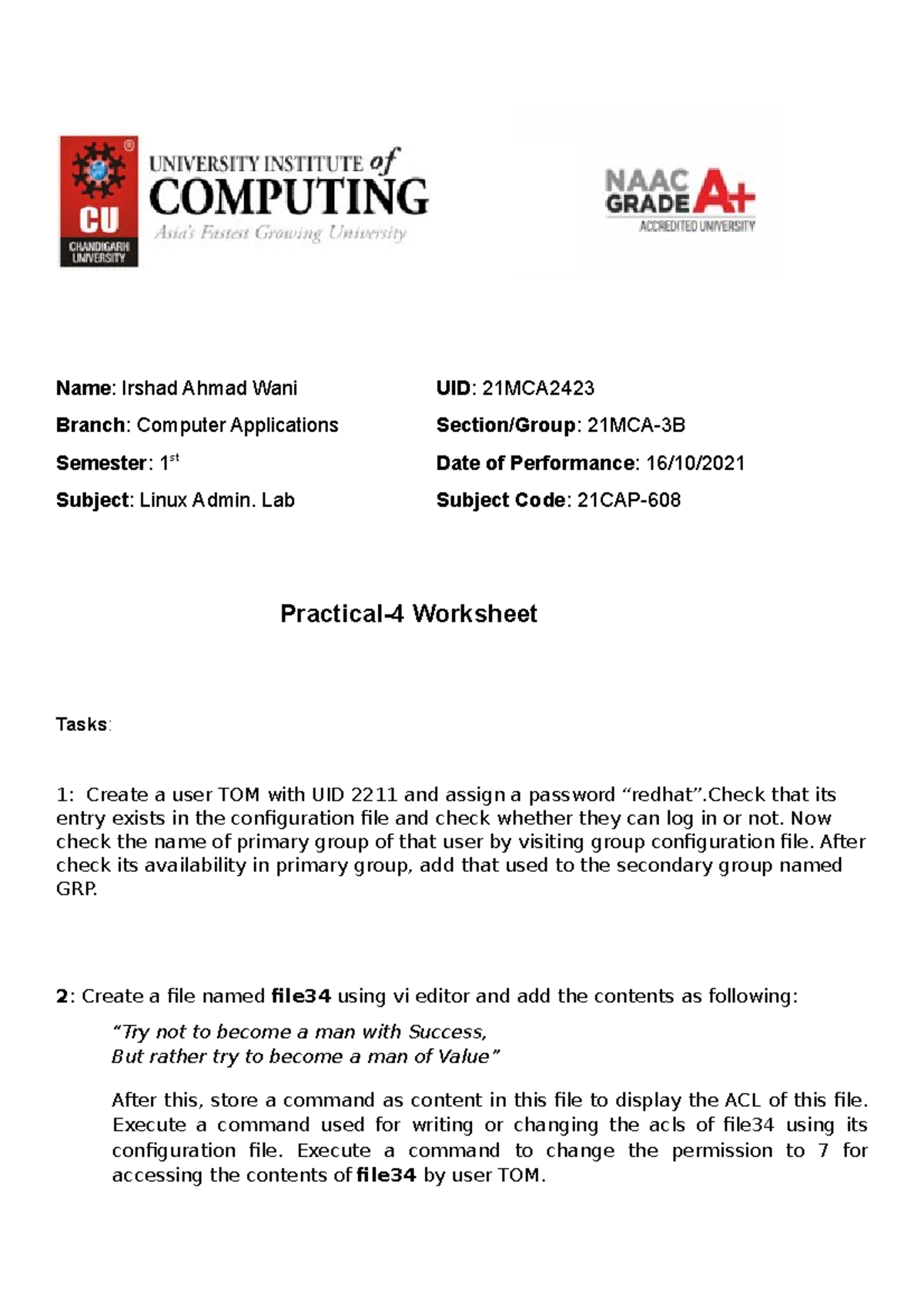 Practical-4 Worksheet LINUx COMMANDS Lorem Ipsum is simply dummy text ...