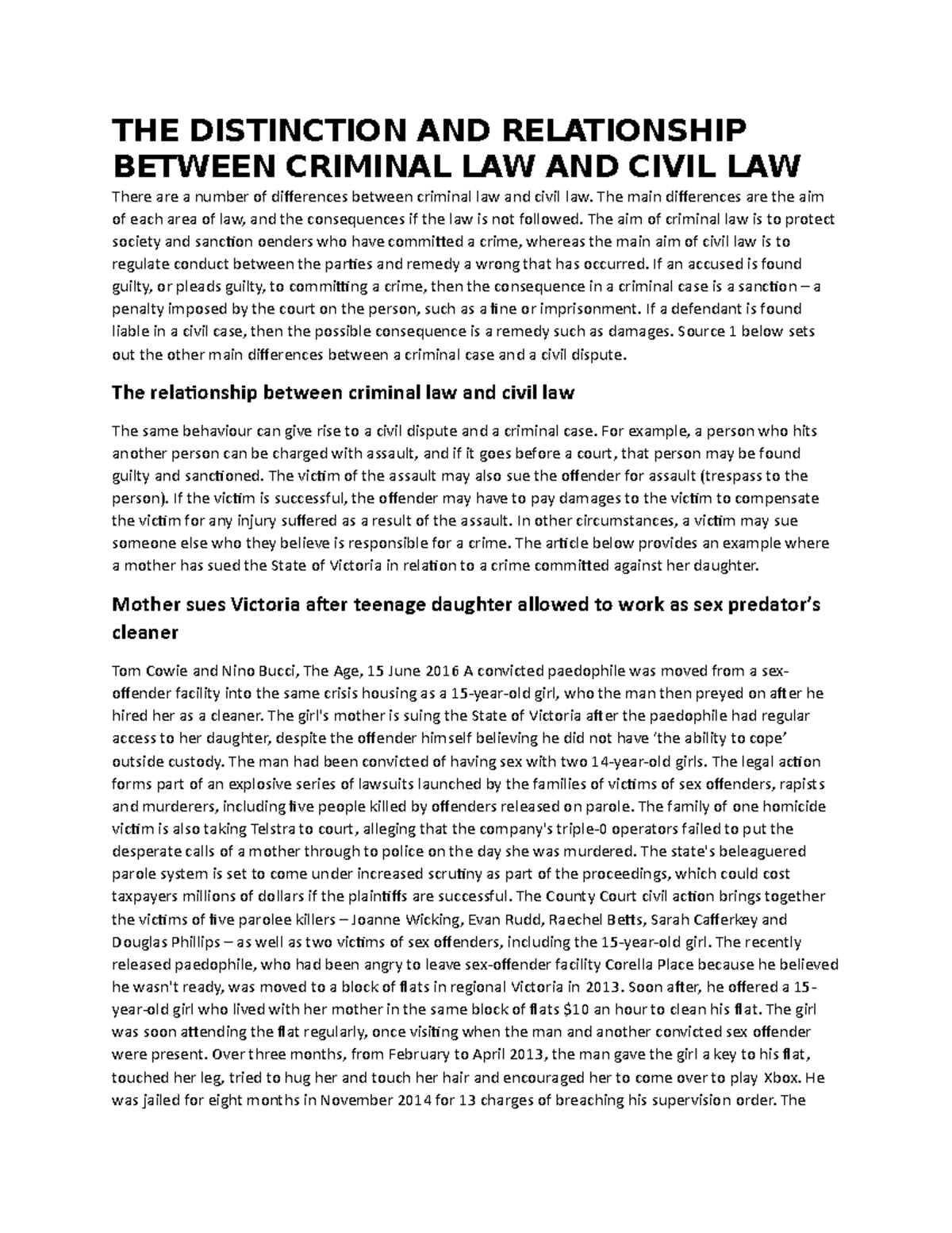 The Distinction and Relationship Between Criminal Law and Civil Law ...