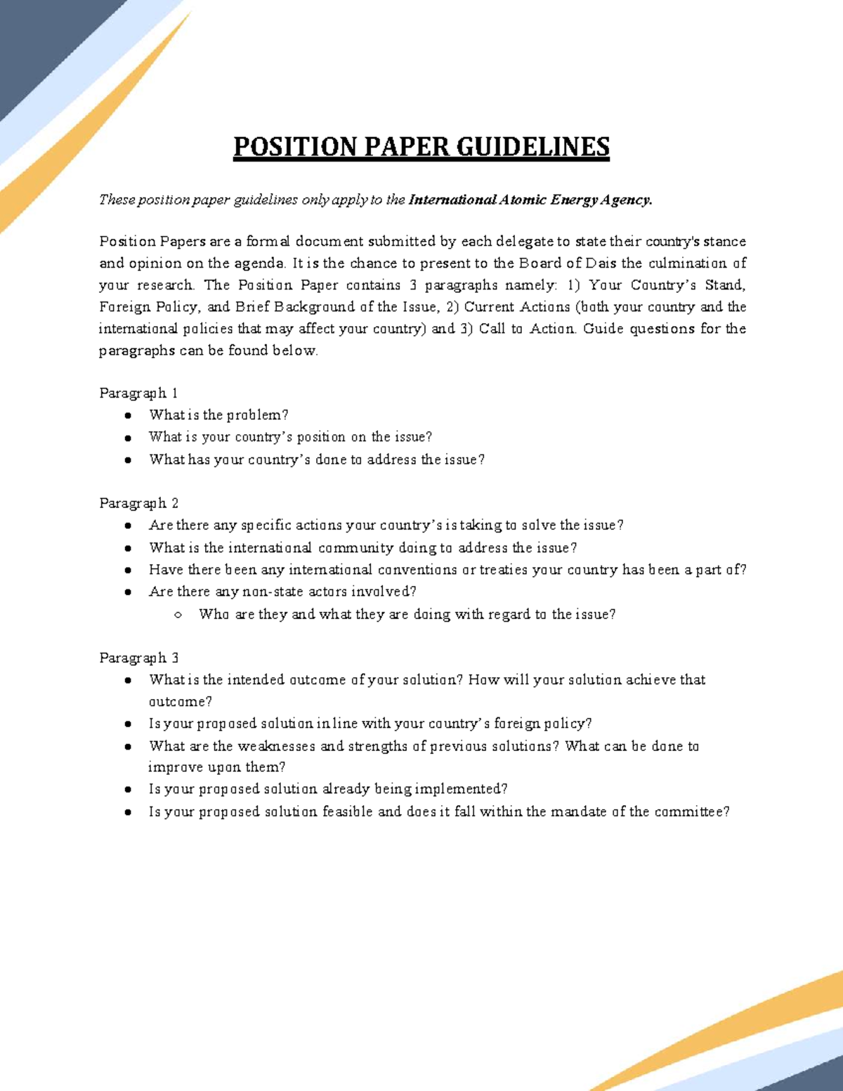 Pospap Guideline - POSITION PAPER GUIDELINES These position paper ...
