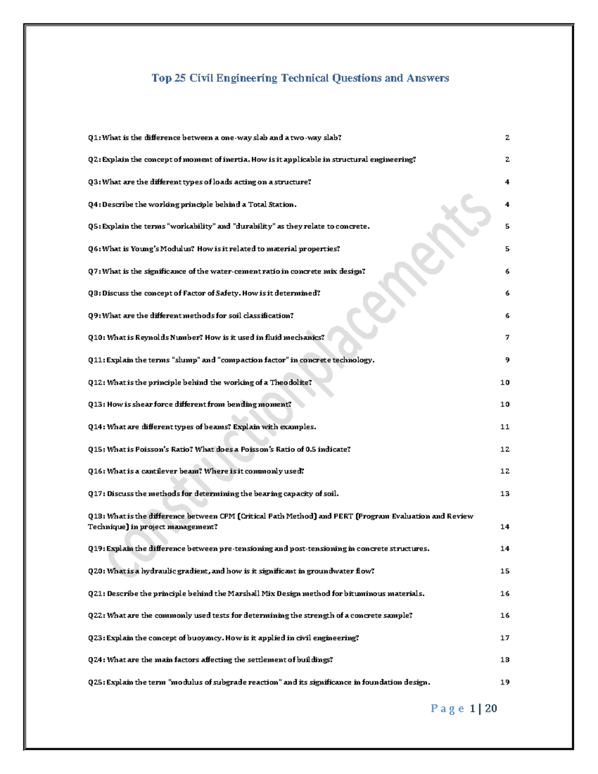 Top 25 Civil engineer questions and answers - Top 25 Civil Engineering ...