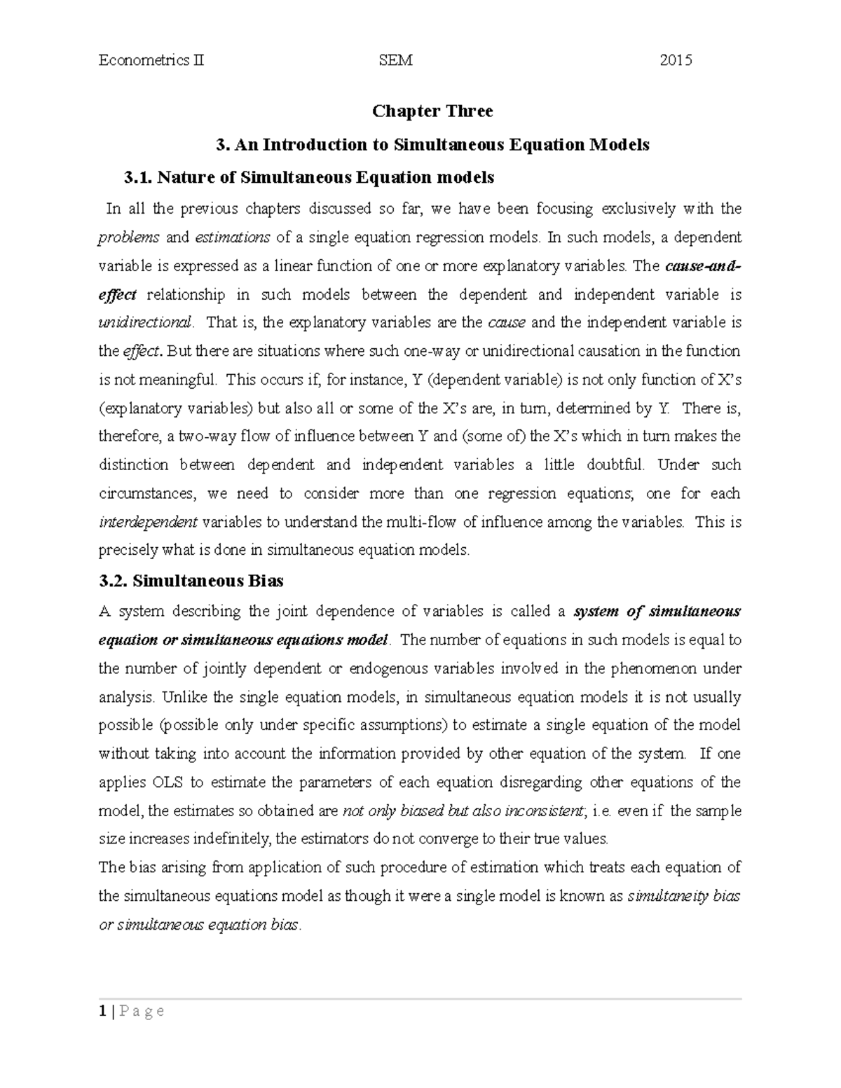 SEM - Simultaneous equation model - Chapter Three 3. An Introduction to Simultaneous Equation ...