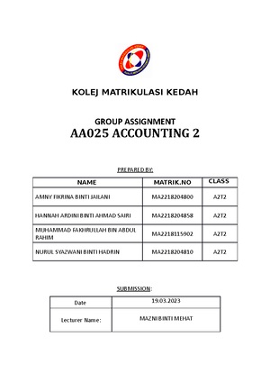 Acc tutorial 1 - TUTORIAL: TOPIC 1 – INTRODUCTION TO ACCOUNTING PART A ...