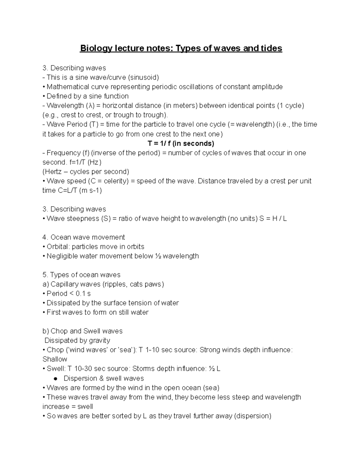 Biology lecture notes Types of waves and tides - Biology lecture notes ...