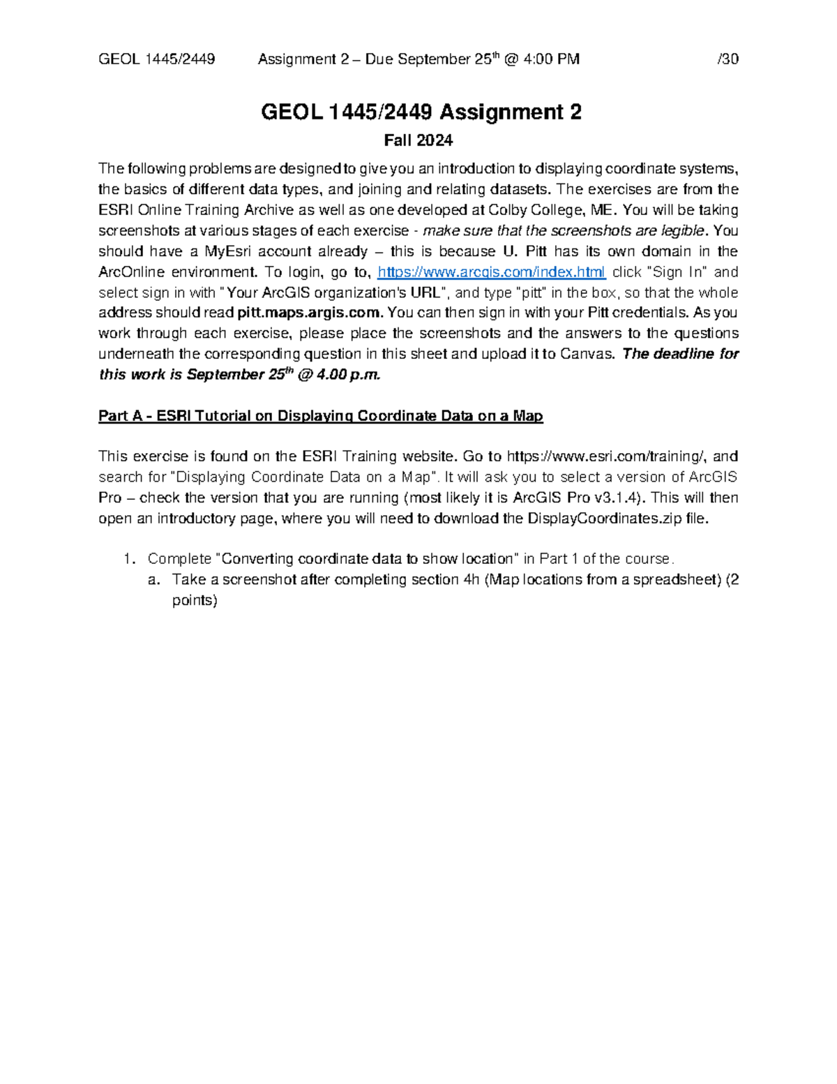 GISAssignment 2 - Assignment 2 - GEOL 1445/2449 Assignment 2 Fall 2024 ...