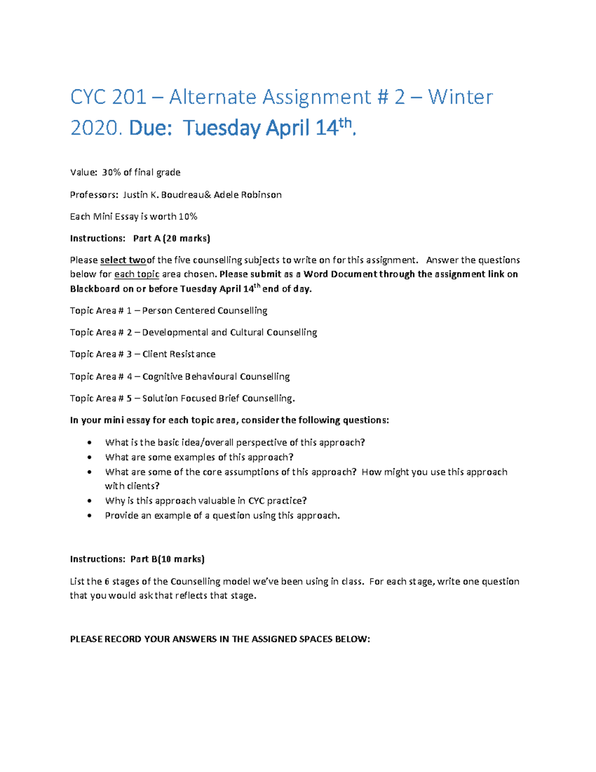 CYC201-Assignment 2 - Assignment - CYC 201 – Alternate Assignment # 2 ...