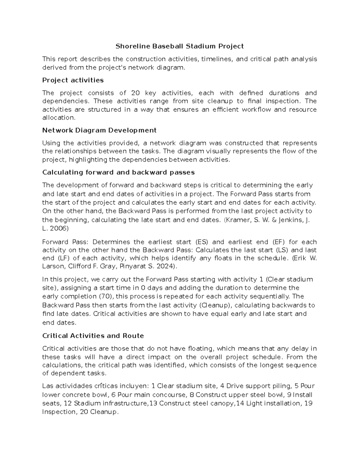 Shoreline Baseball Stadium Project - Project activities The project ...