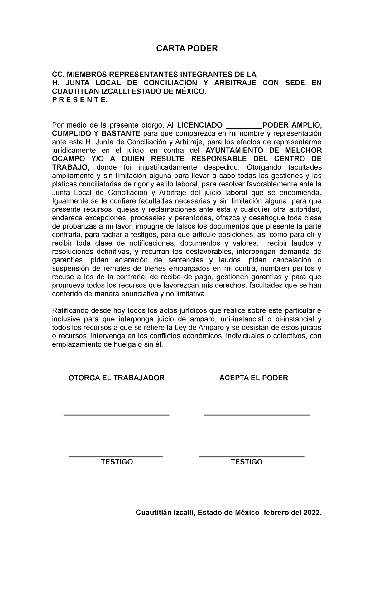 Carta Poder Amplia - PARA SU CONSULTA - CARTA PODER CC. MIEMBROS ...
