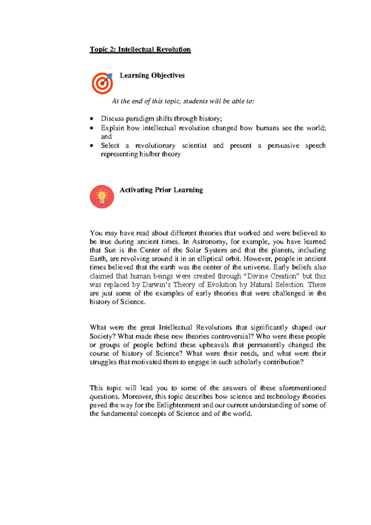 Topic 2 - Intellectual Revolution - Topic 2: Intellectual Revolution ...