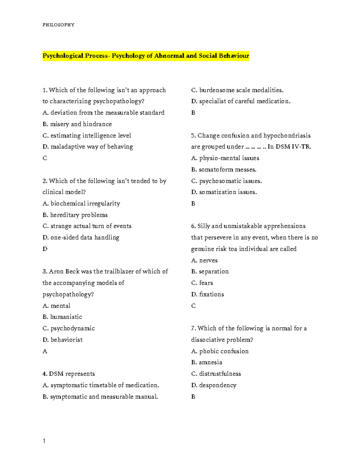 Psychological Process- Psychology of Abnormal and Social Behaviour ...