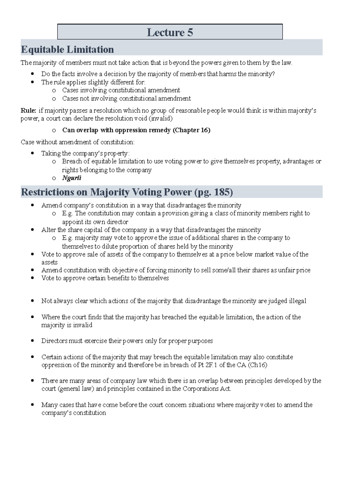 Lecture 5-12 Notes - Lecture 5 Equitable Limitation The majority of ...