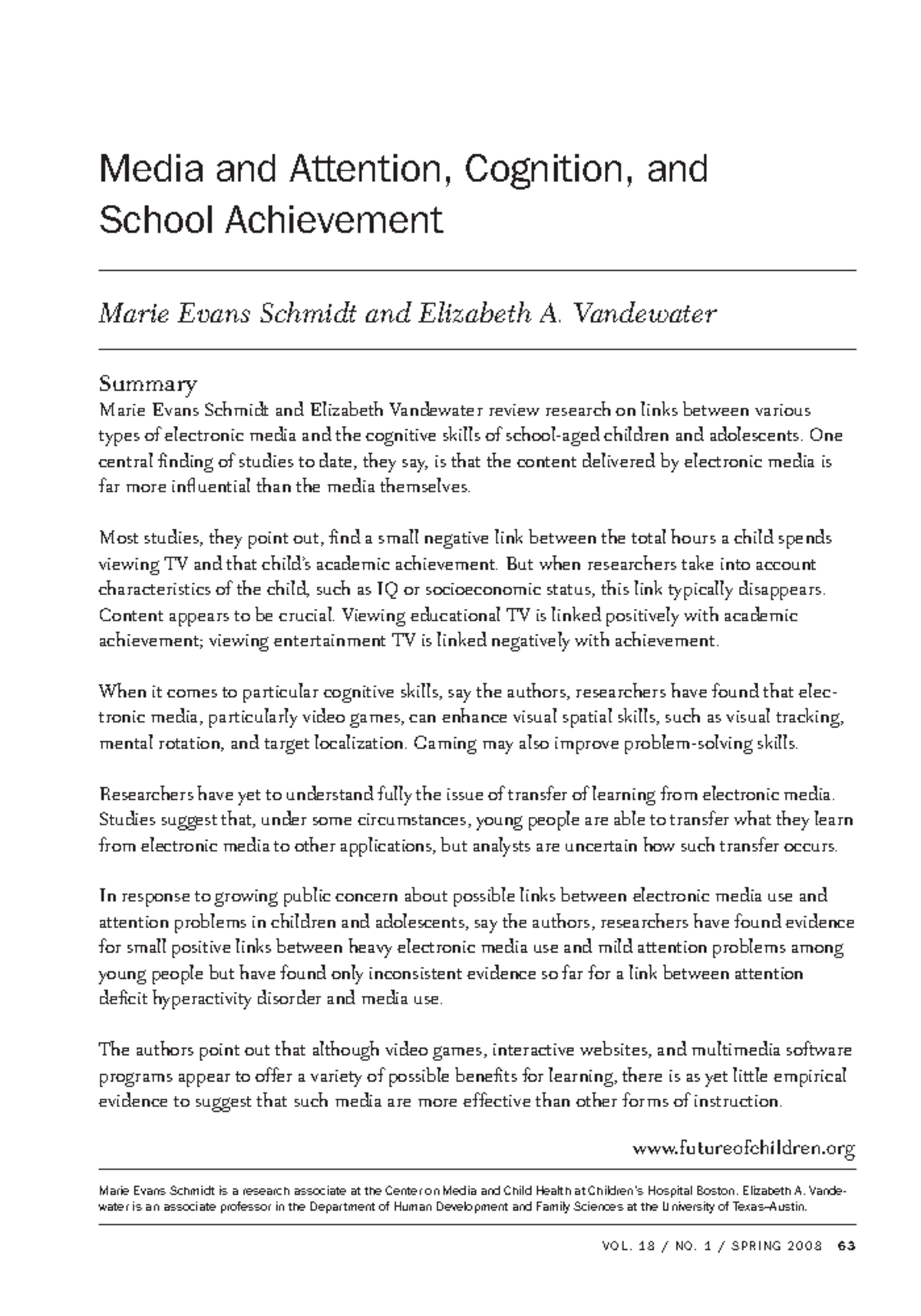 EJ795860 - Psych - Media and Attention, Cognition, and School ...