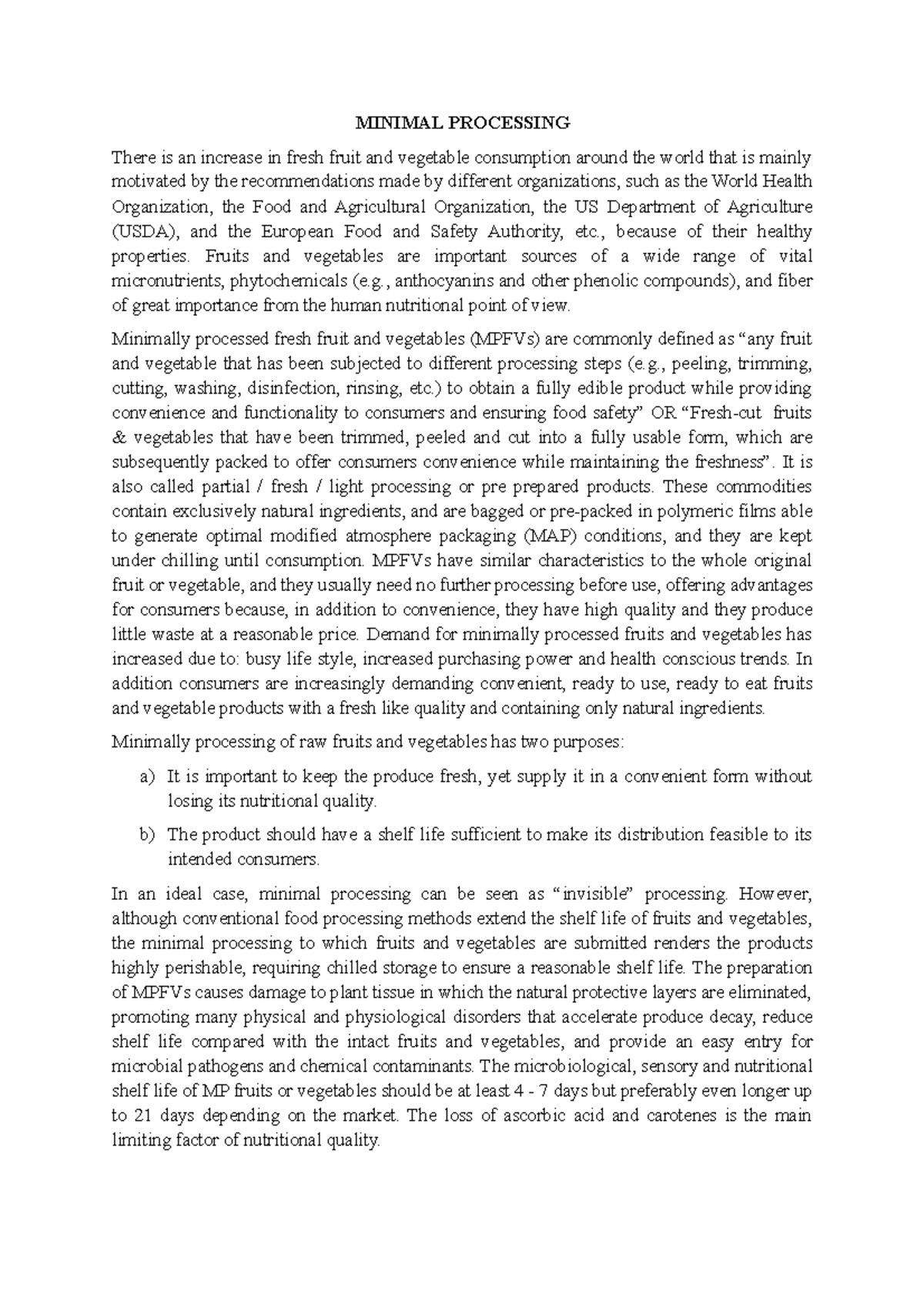 Minimal processing - Notes - MINIMAL PROCESSING There is an increase in ...