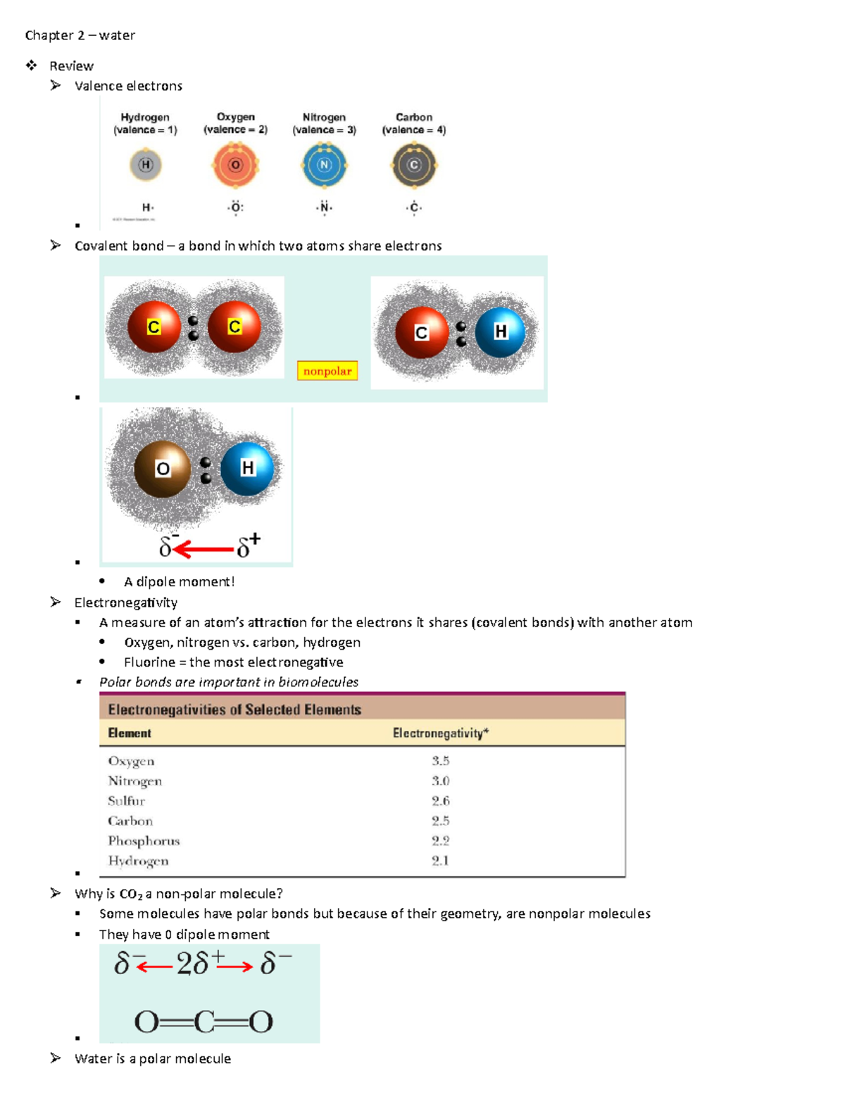 Chapter 2 - Lecture notes 2 - Chapter 2 water Review Valence electrons ...