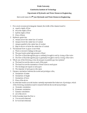 Final Model Exam question - Wollo University College of Business and ...