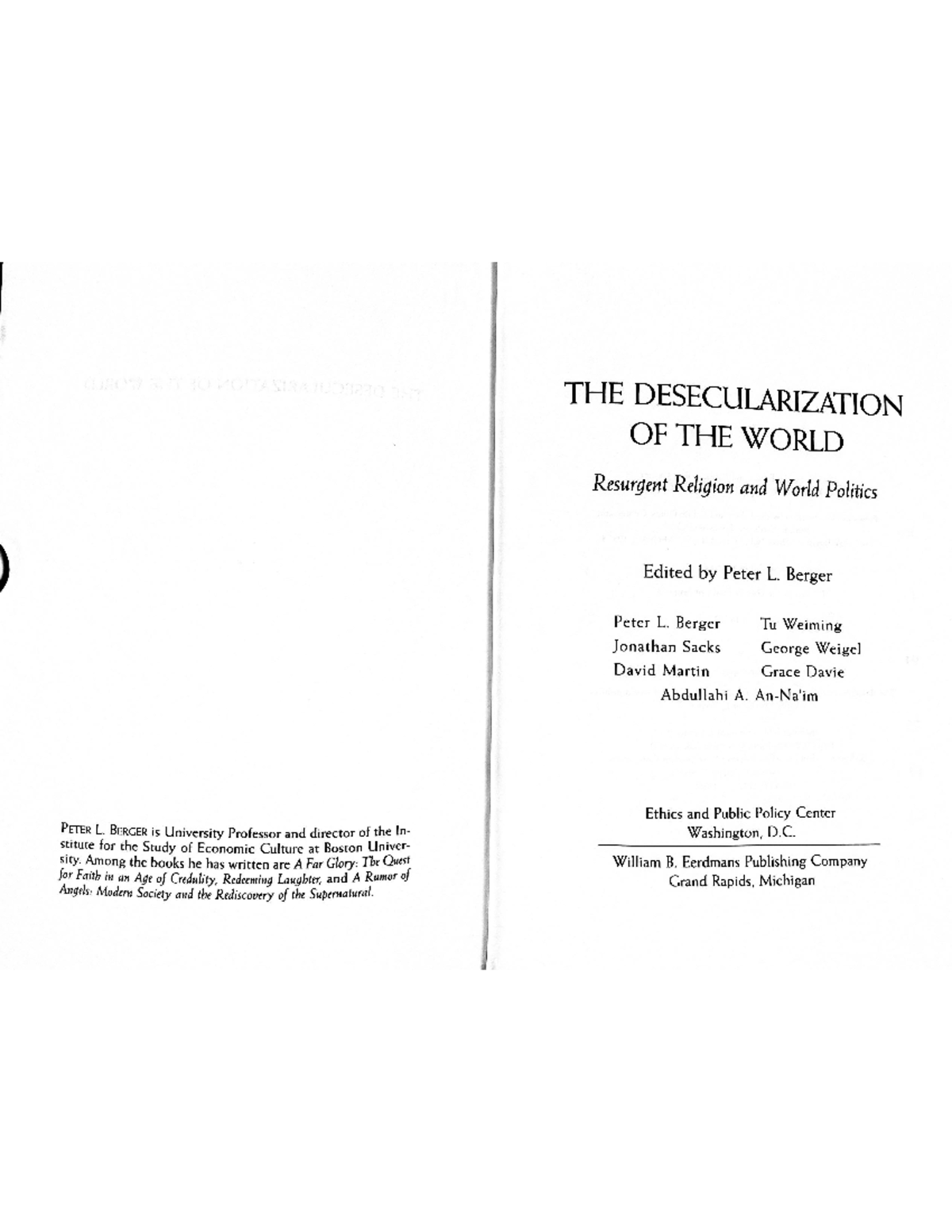 Berger Desecularization of the world - Religión y sociedad - Studocu