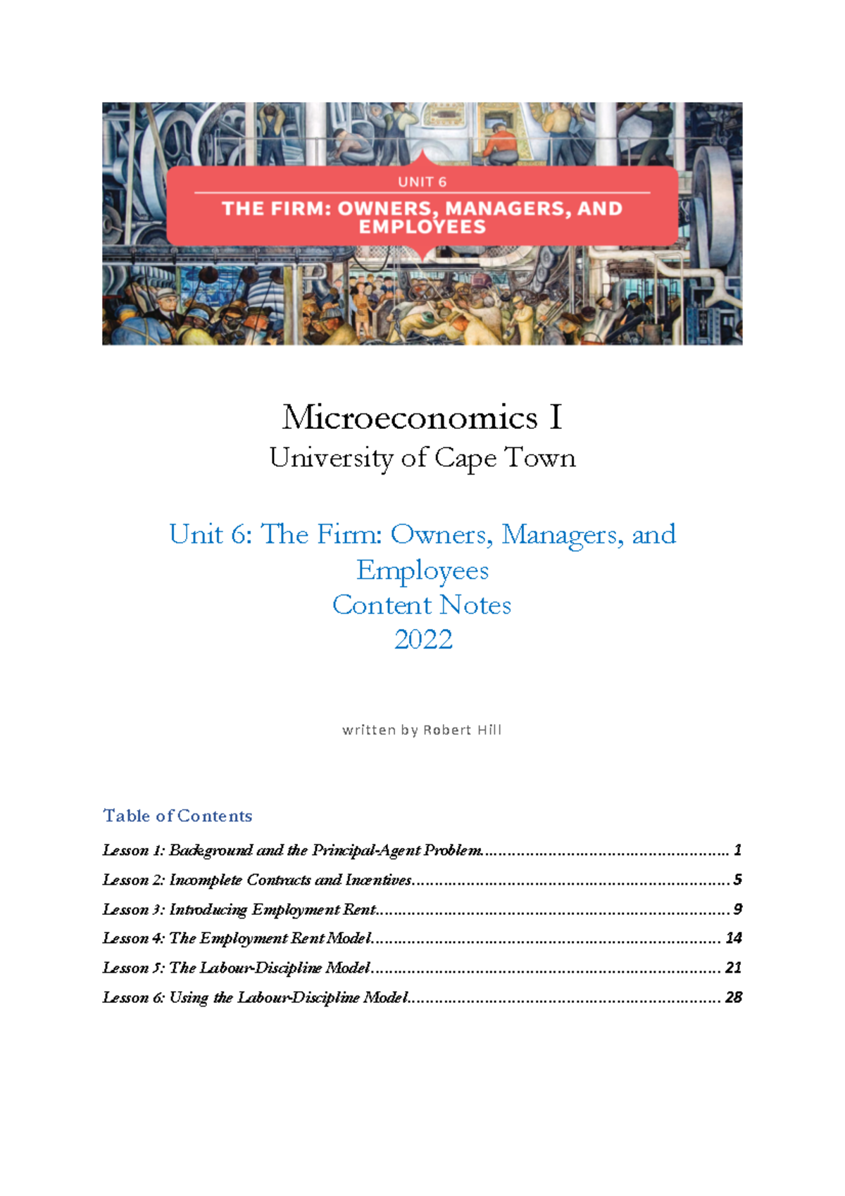 Unit 6 notes - Microeconomics I University of Cape Town Unit 6: The ...