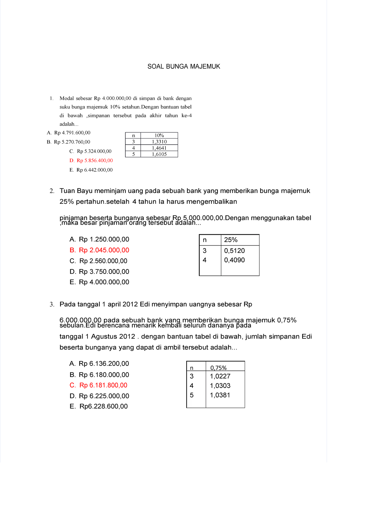 Soal-bunga-majemuk - ecefe - n 0,75% SOAL BUNGA MAJEMUK 1. Modal ...