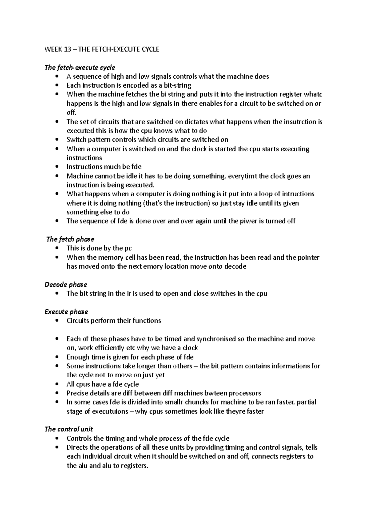 WEEK 13 - n/a - WEEK 13 – THE FETCH-EXECUTE CYCLE The fetch-execute ...