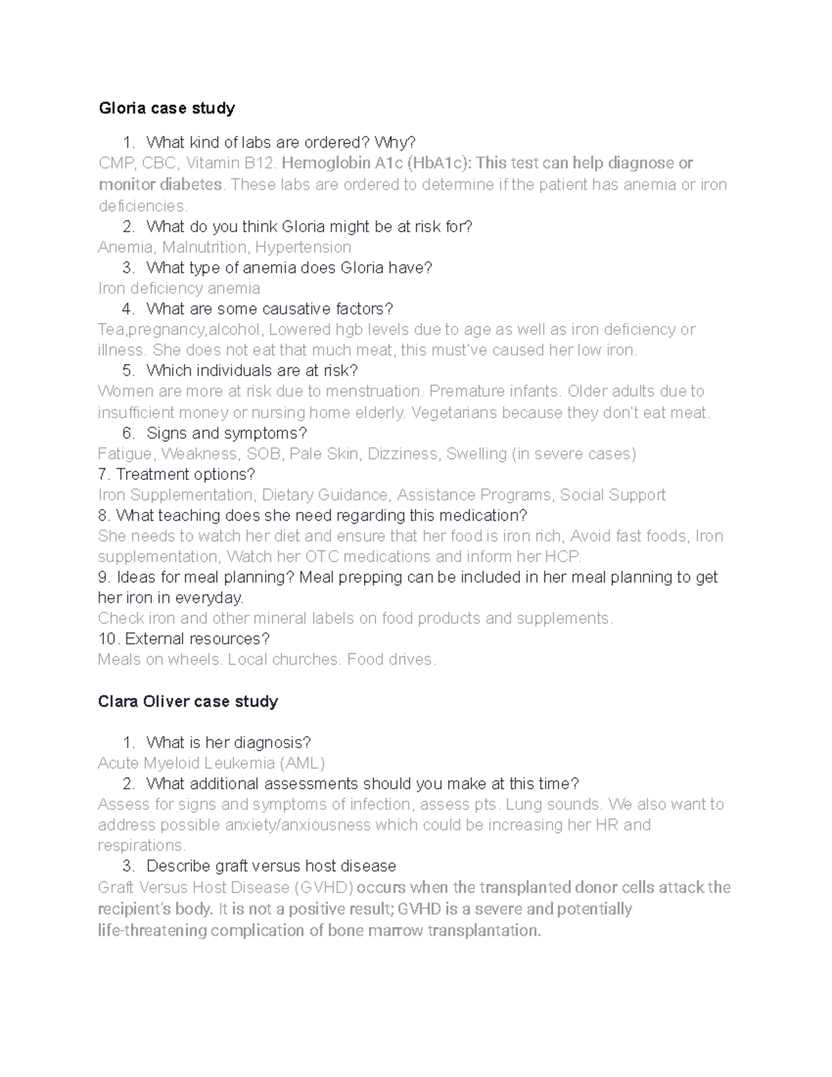 Hemo Case study - Gloria case study 1. What kind of labs are ordered ...