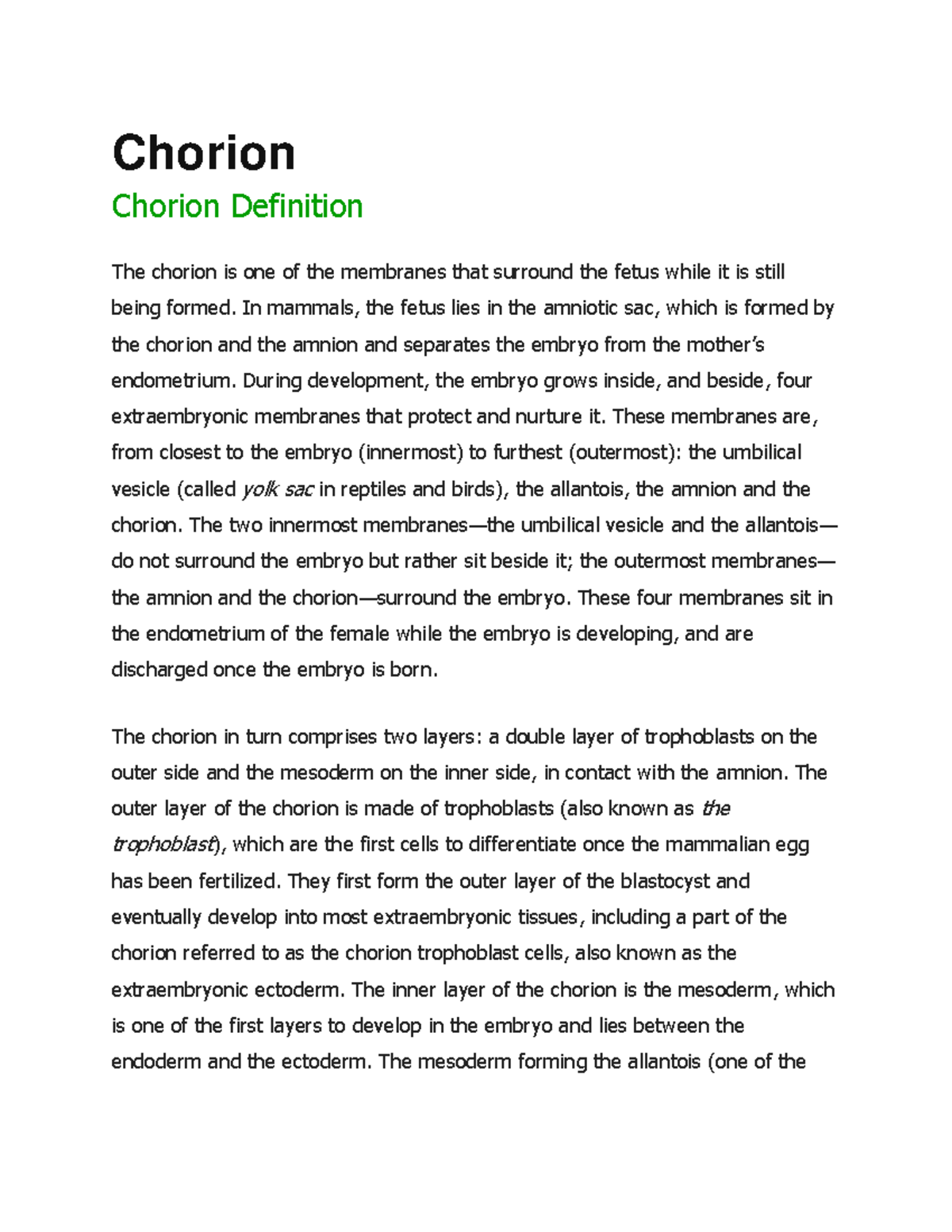 Chorion Chorion - Chorion Chorion Definition The chorion is one of the ...