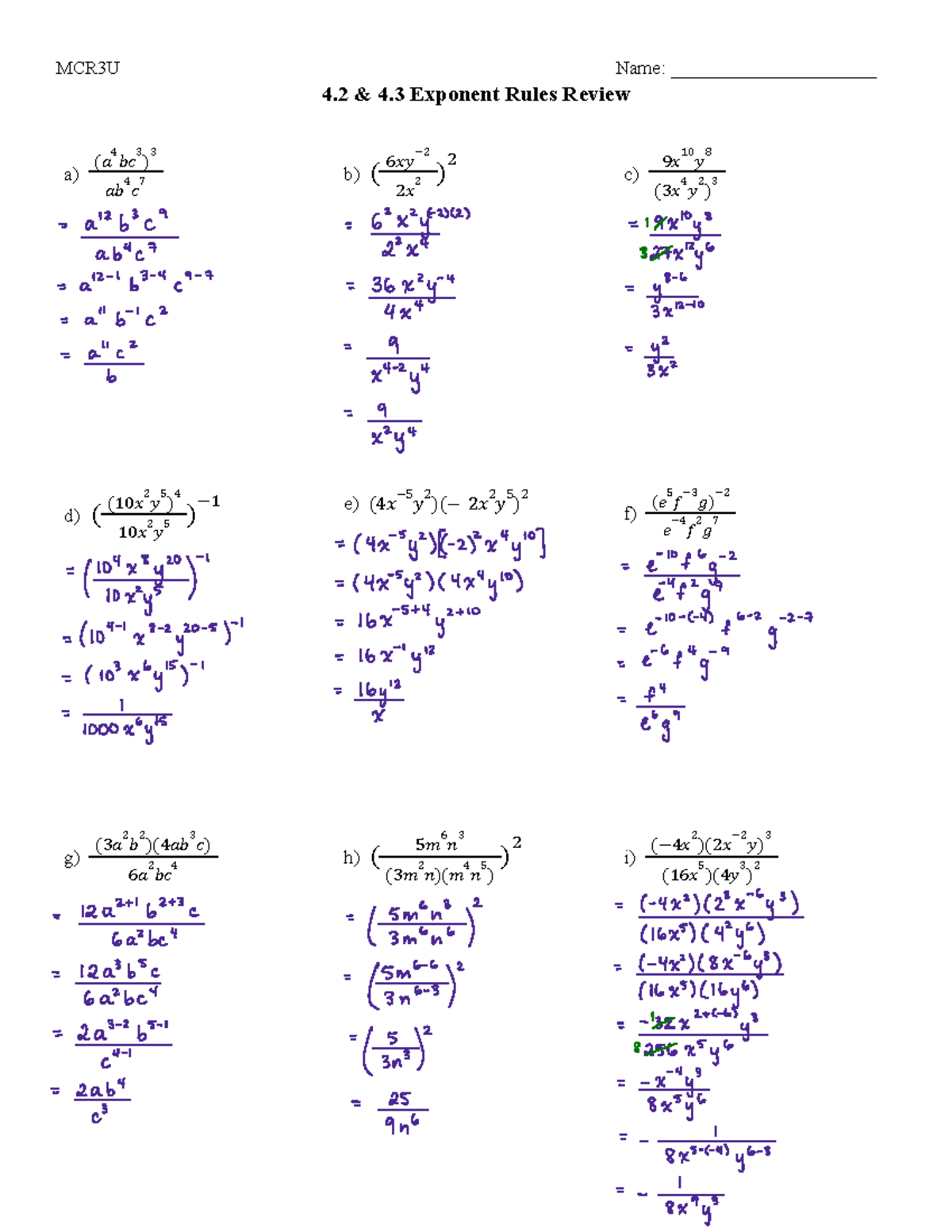 4.4 Practice Answers - nothing - MCR3U Name: ______________________ 4 ...