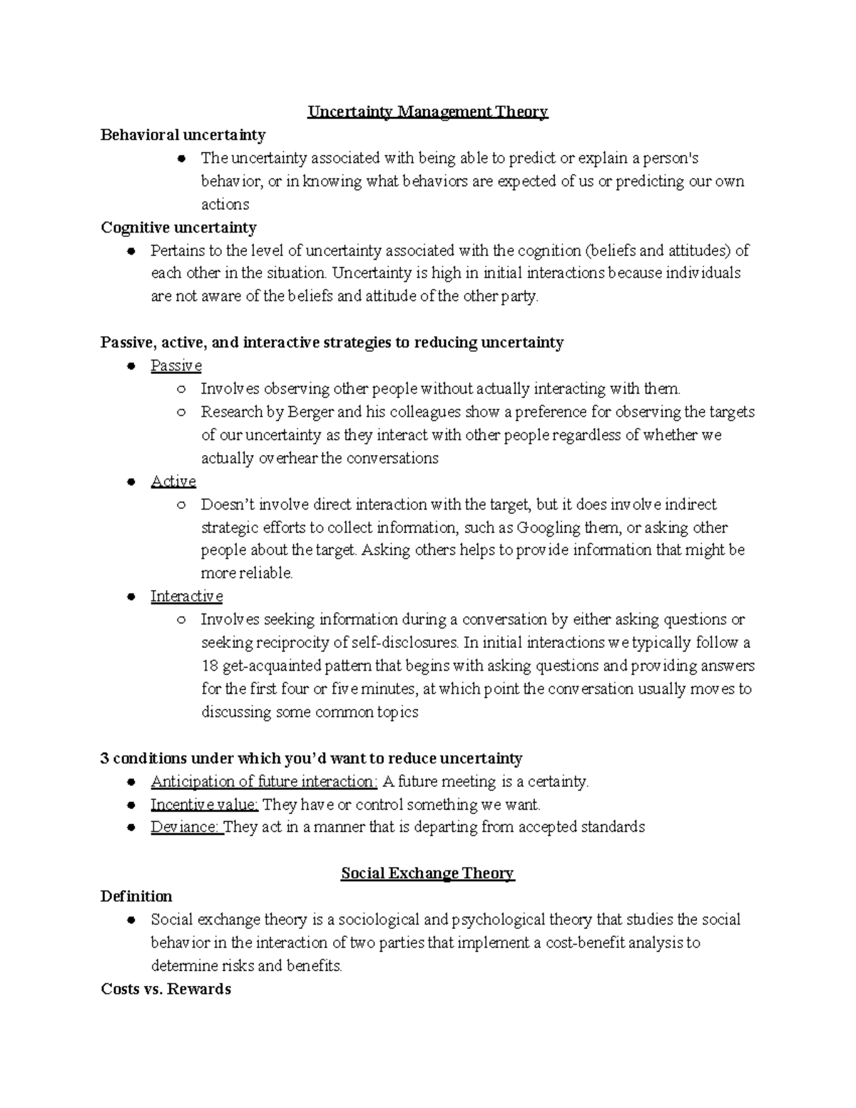 COMM test 3 Study Guide - Uncertainty Management Theory Behavioral ...