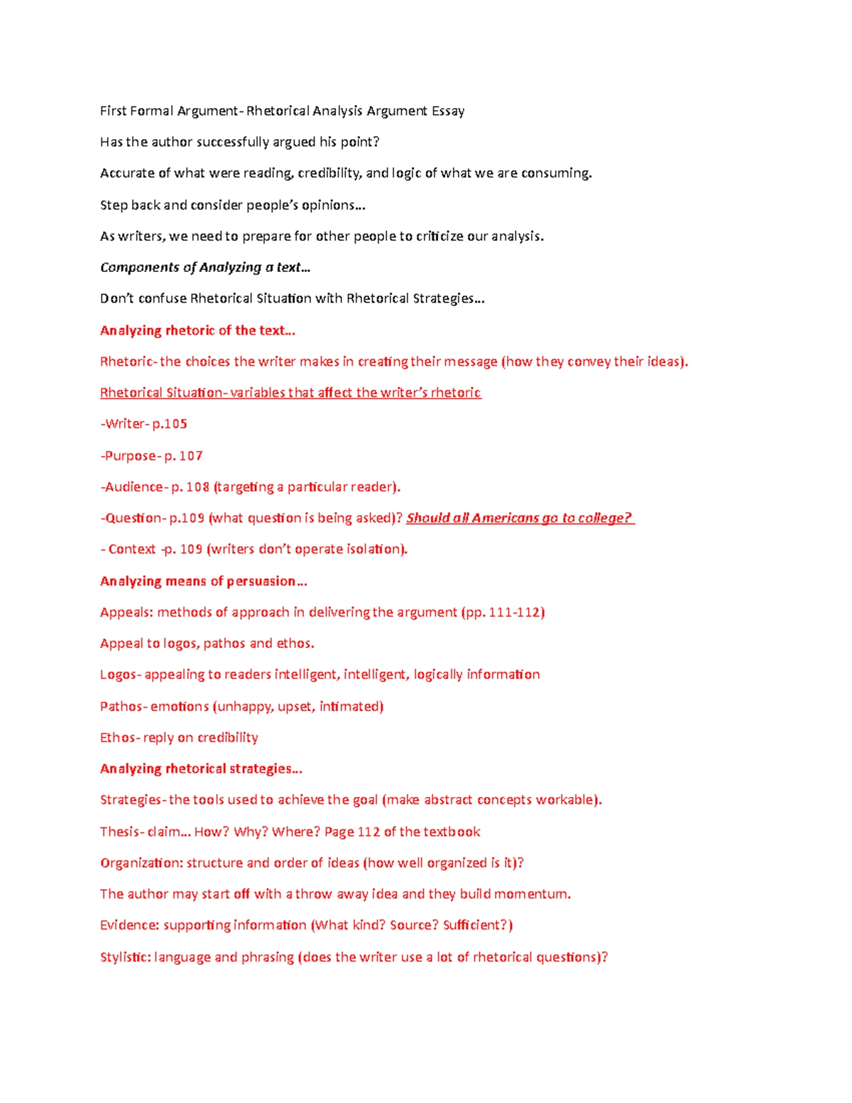 English 206 and 208 - Lecture notes on writing a rhetorical analysis ...