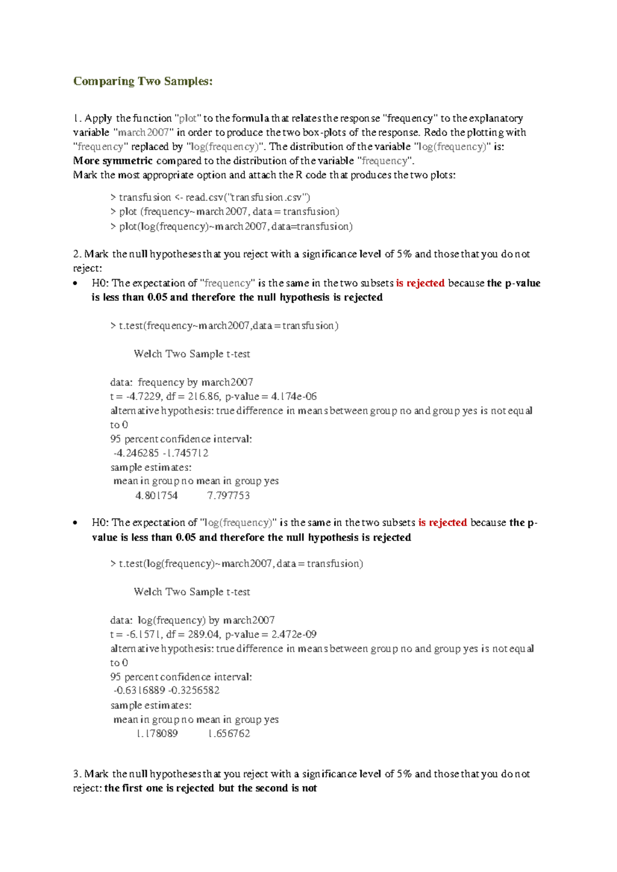 Assignment 6 - Comparing Two Samples: Apply the function "plot" to the formula that - Studocu